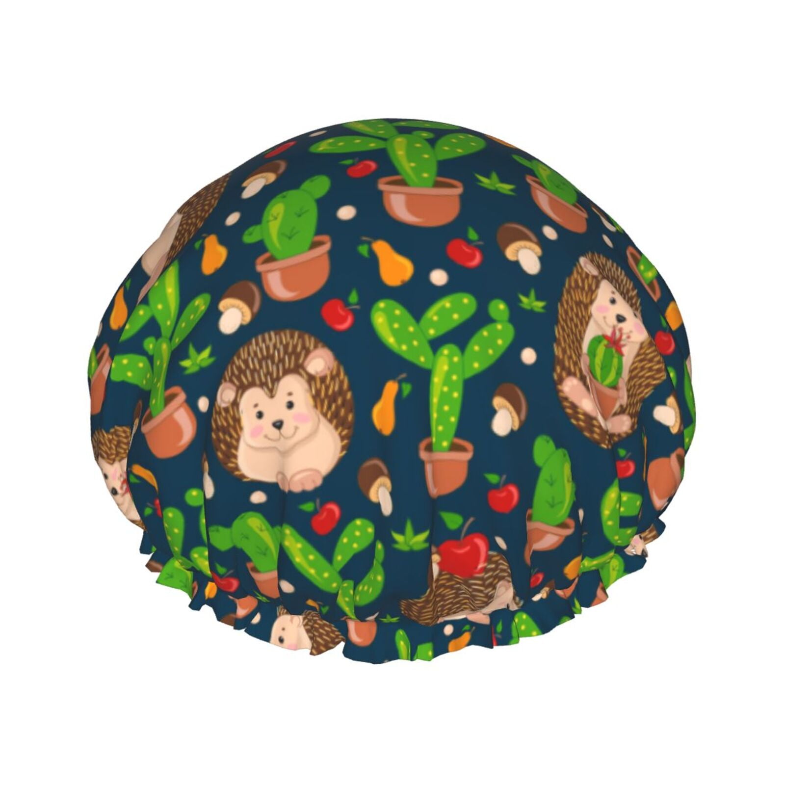 Disketp Cute Hedgehogs Cactus Blue Shower Caps,Reusable Shower Cap For ...