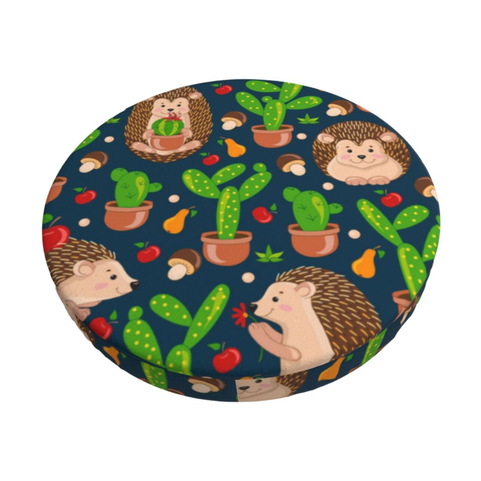 Disketp Cute Hedgehogs Cactus Blue Stool Covers Round, Super Soft Round ...
