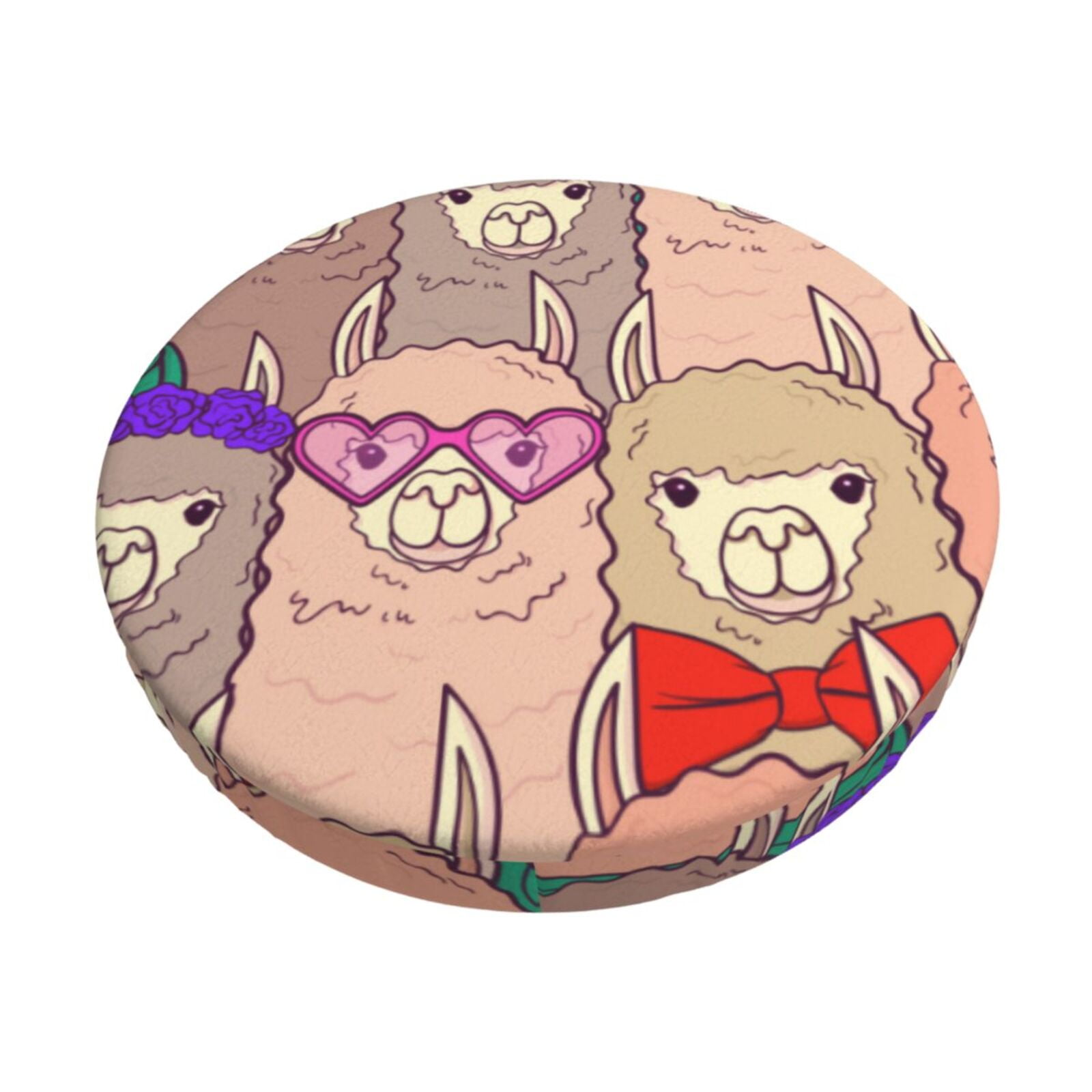 Disketp Cute Lamas Stool Covers Round, Super Soft Round Bar Stool ...