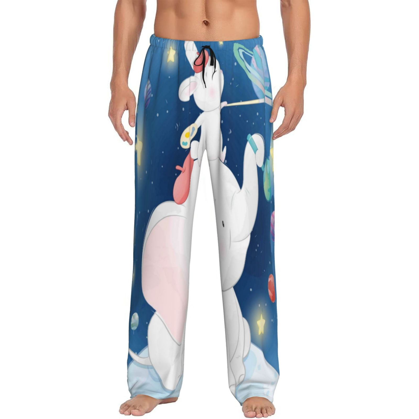 Disketp Cute Little Bunny Elephant Painting A Planet Men'S Pajama Pants ...
