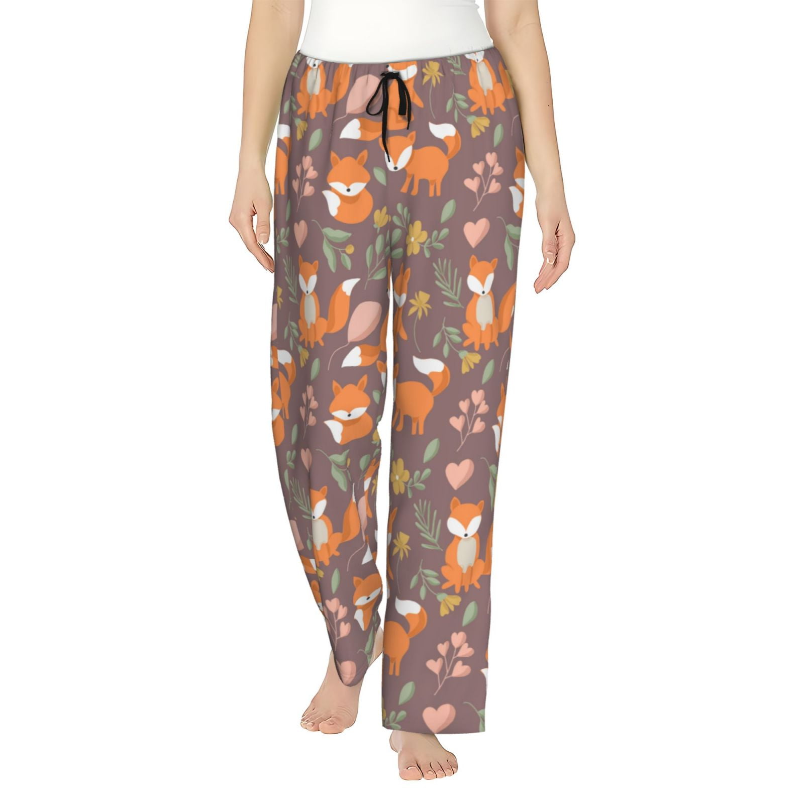Disketp Cute Little Fox Women's Comfy Pajama Pants Casual Drawstring ...