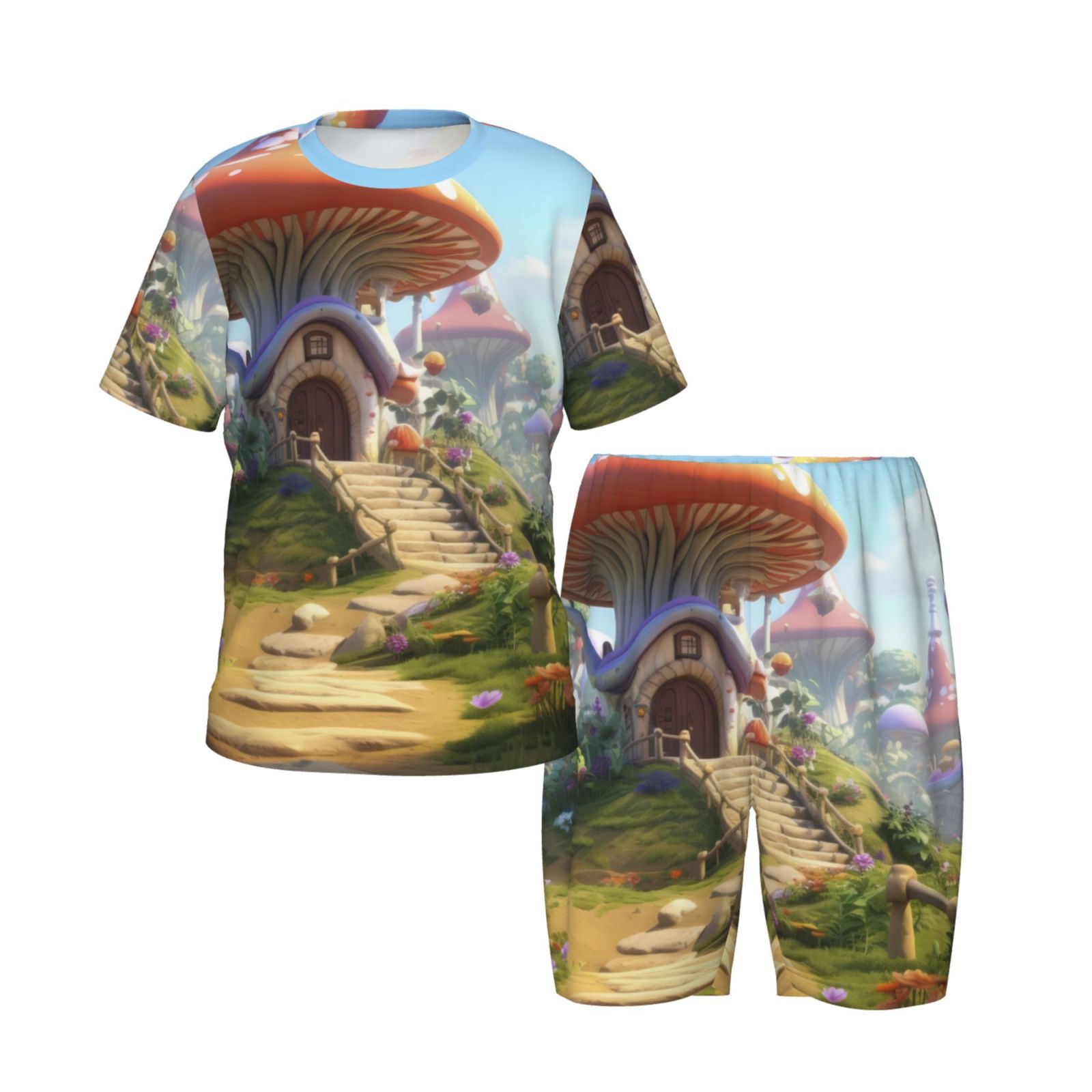 Disketp Cute Mushroom Town for Kids Short Sleeve Pajamas Kids Summer ...