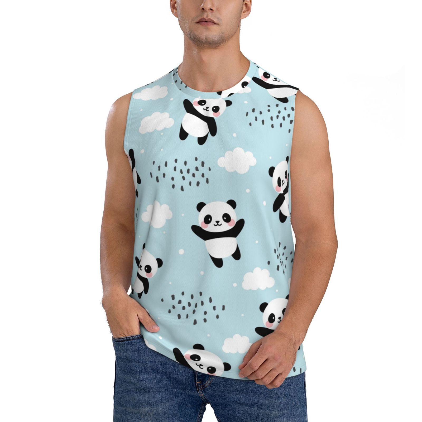 Disketp Cute Panda Bear Sleeveless Tshirts For Men, Muscle Shirts For ...
