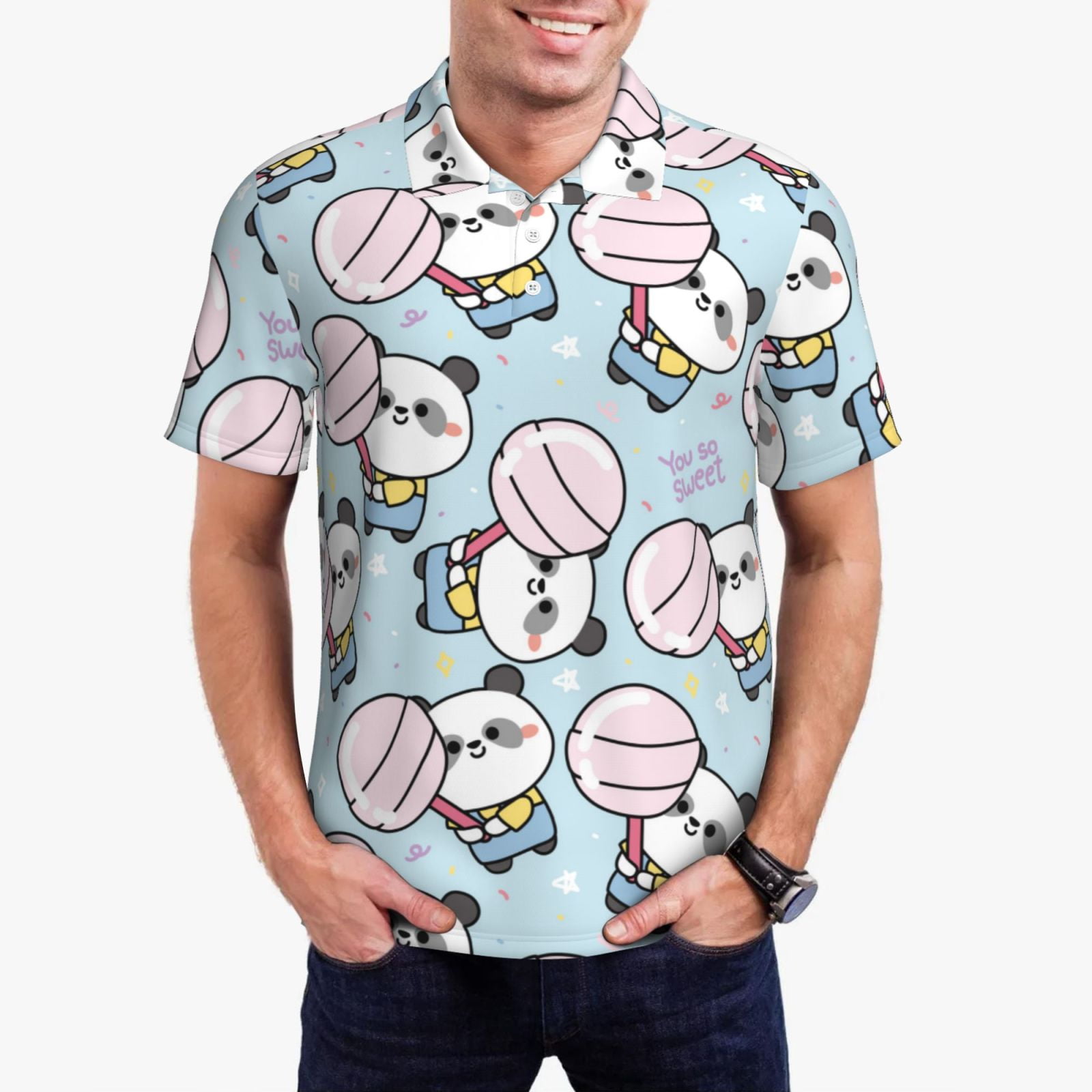Disketp Cute Panda Bear for Men's Polo Shirts Short Sleeve Golf Shirt ...