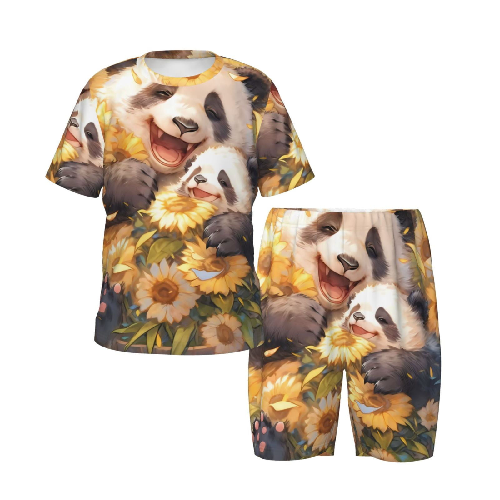 Disketp Cute Panda Sunflower for Kids Short Sleeve Pajamas Kids Summer ...