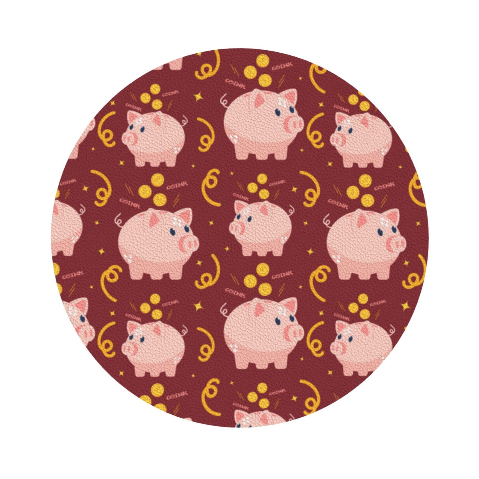 Disketp Cute Pig With Coins Funny Coasters,4 Pcs Leather Coasters With ...