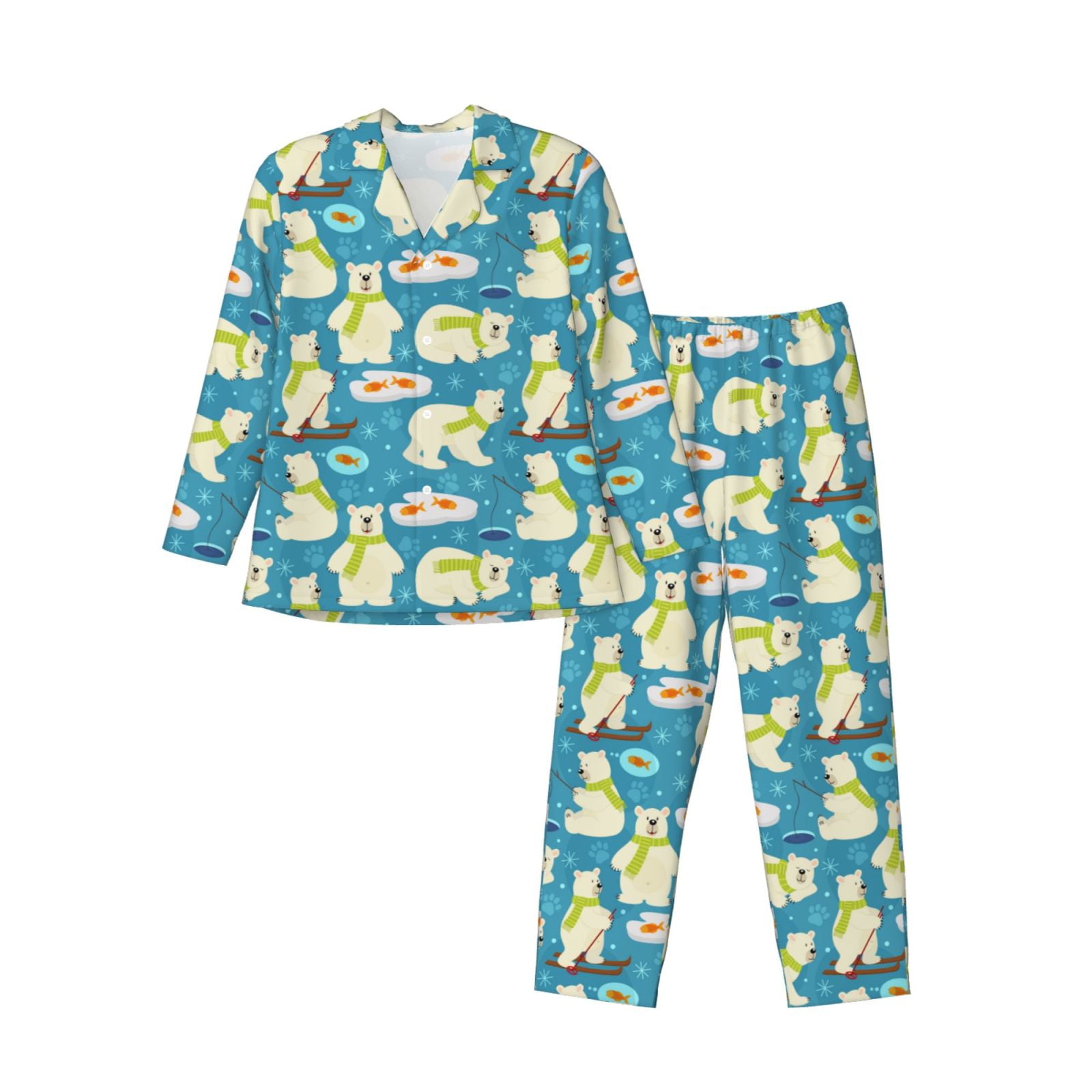 Disketp Cute Polar Bear Fishing for Pajamas Set Long Sleeve Sleepwear ...