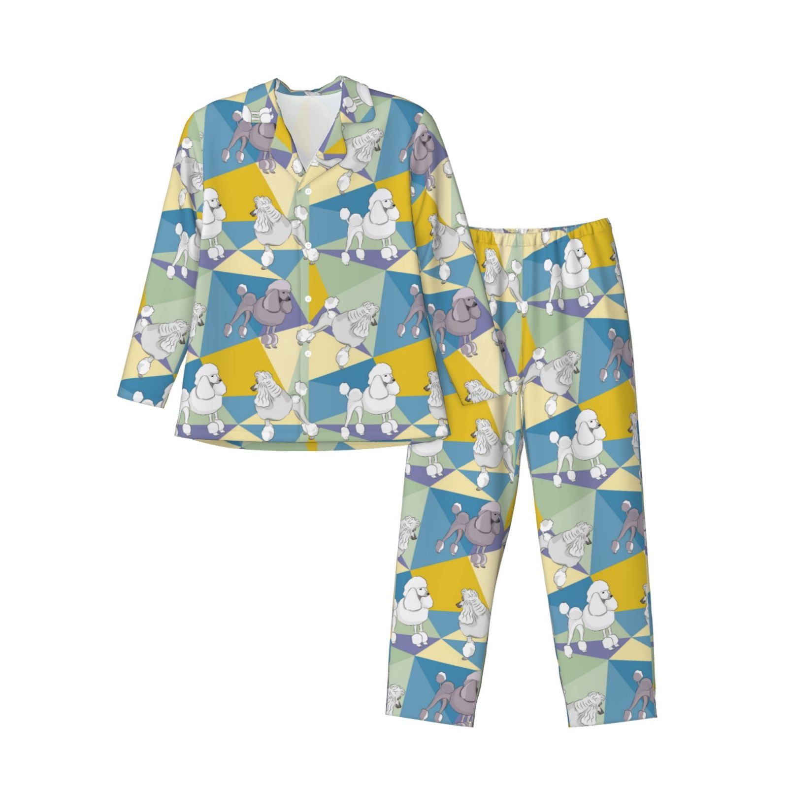 Disketp Cute Poodle Dog for Pajamas Set Long Sleeve Sleepwear Mens ...