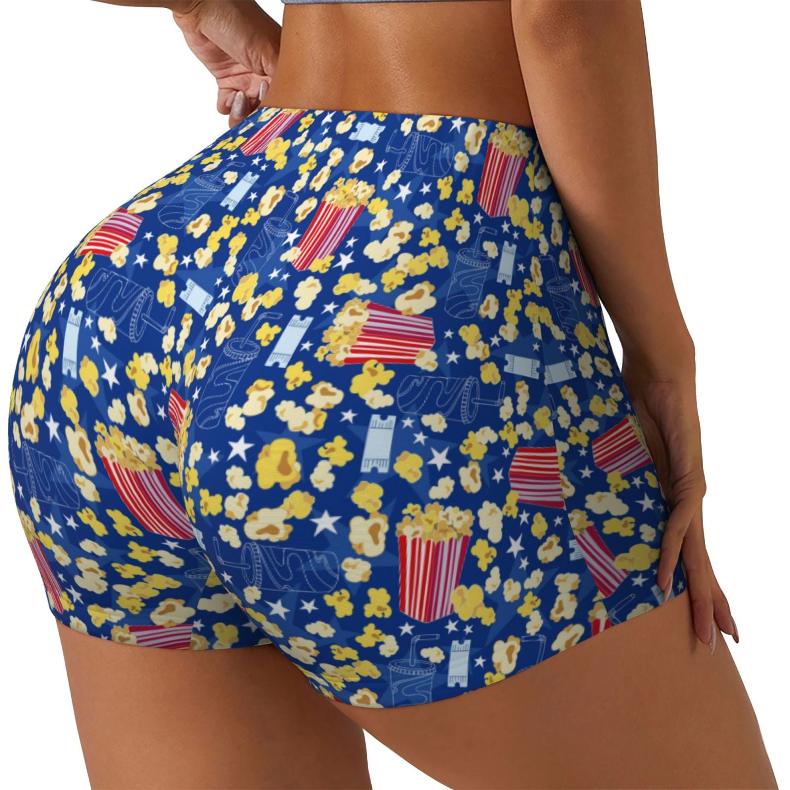 Disketp Cute Popcorn For Scrunch Butt Workout Shorts Women Seamless