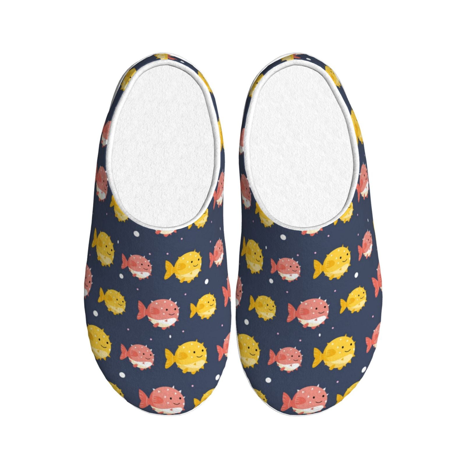 Disketp Cute Puffer Fish Women's Men's Slippers Plush Slip-On House ...