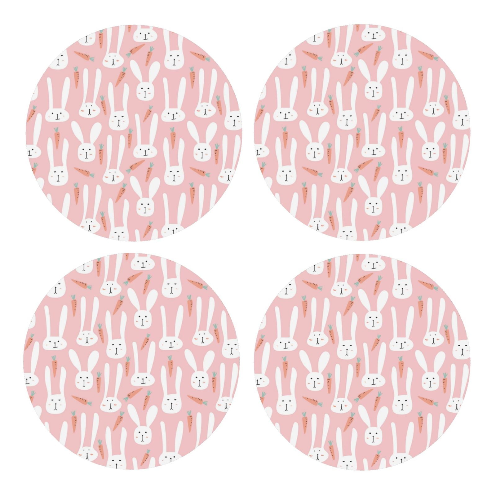 Disketp Cute Rabbit Carrot MDF Cork Coaster 4 Pcs - Absorbent Beverage ...