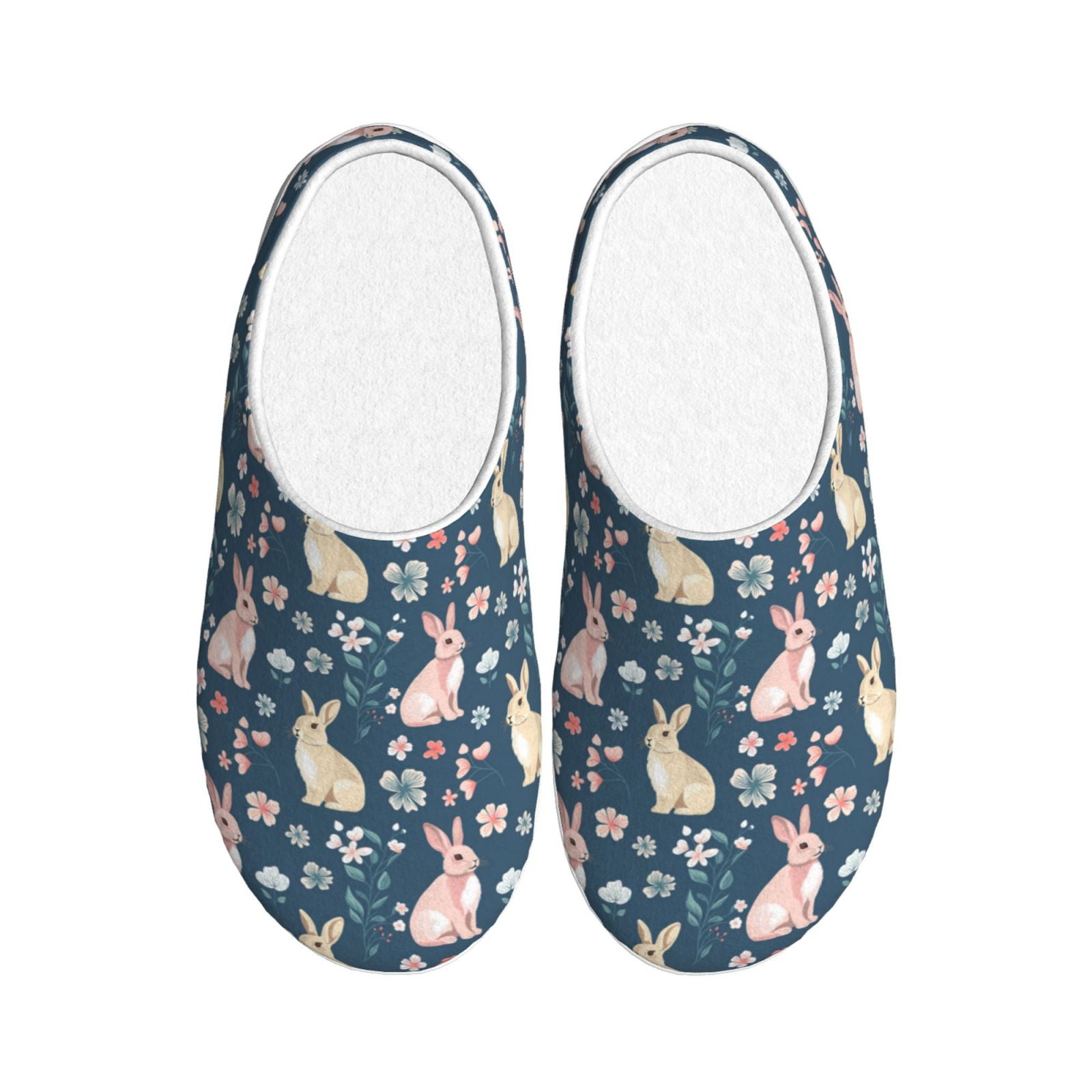 Disketp Cute Rabbit Floral Women's Men's Slippers Plush Slip-On House ...