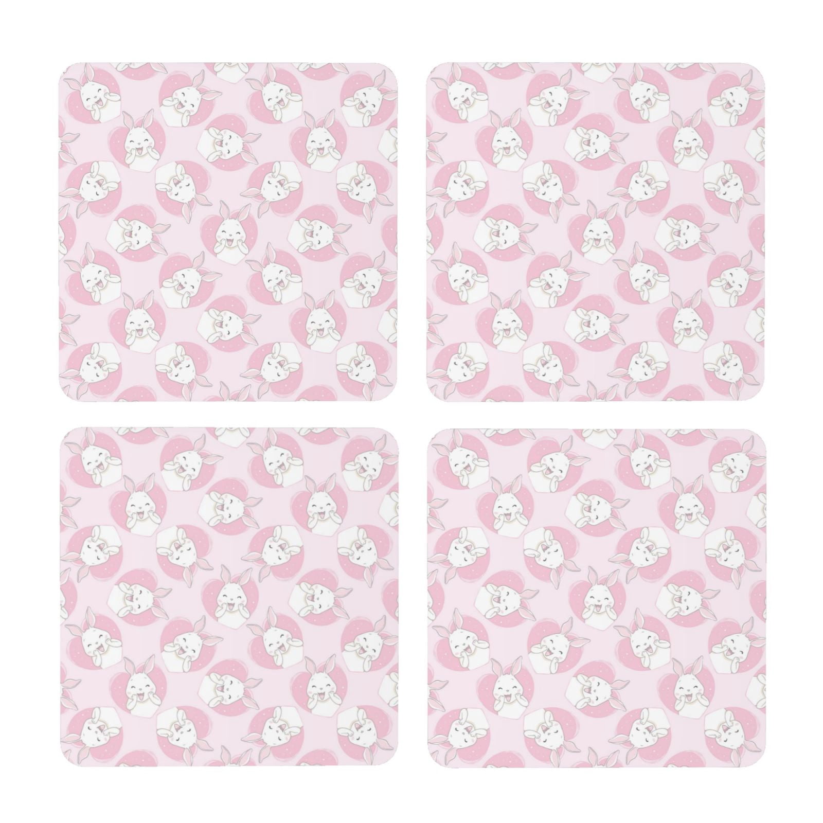 Disketp Cute Rabbit MDF Cork Coaster 4 Pcs - Absorbent Beverage ...