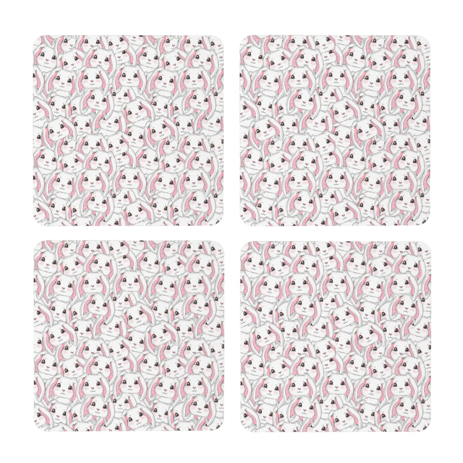 Disketp Cute Rabbit MDF Cork Coaster 4 Pcs - Absorbent Beverage ...