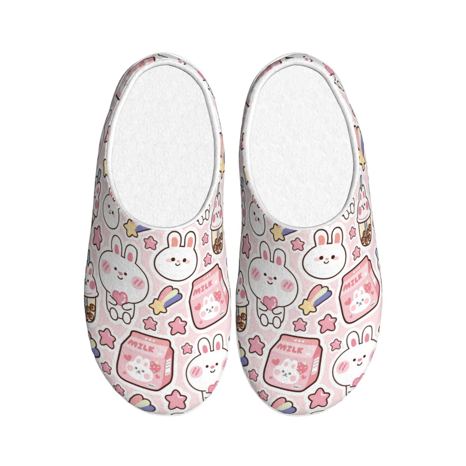 Disketp Cute Rabbit Women's Men's Slippers Plush Slip-On House Slipper ...