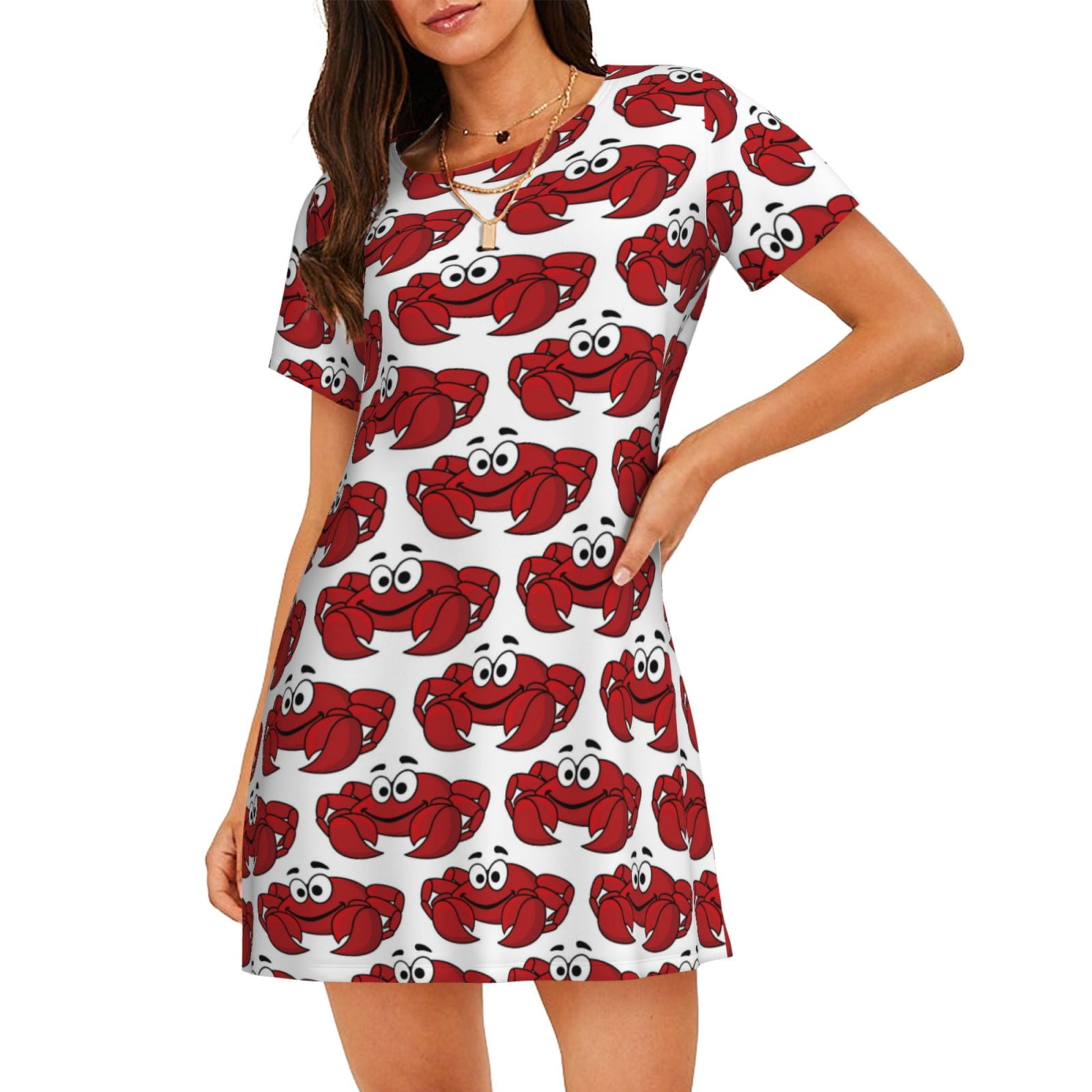 Disketp Cute Red Crab for Womens Short Sleeve Sleepshirt Scoopneck Cute ...
