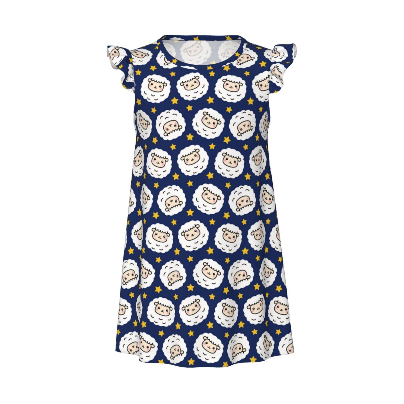 Disketp Cute Sheep With Star Print Girls Nightgowns 3-10 Years Flutter ...