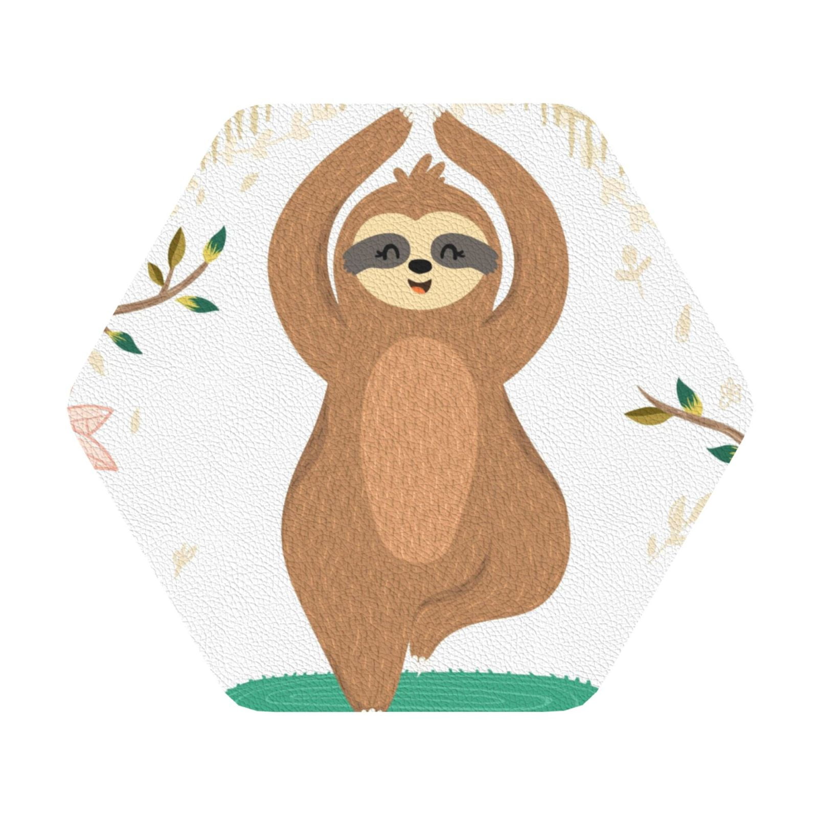 Disketp Cute Sloth In Yoga Pose Tree Funny Coasters,4 Pcs Leather ...