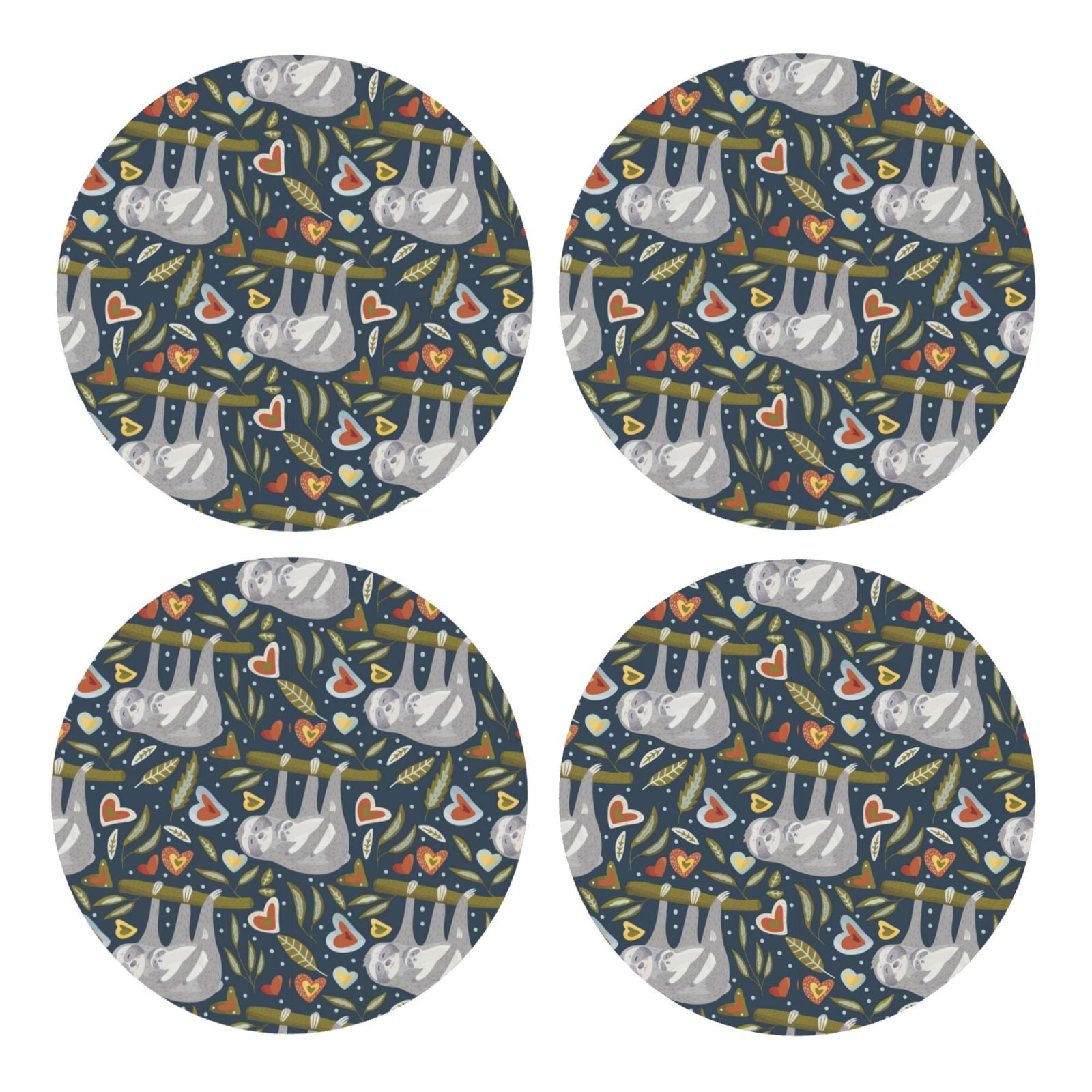 Disketp Cute Sloth MDF Cork Coaster 4 Pcs - Absorbent Beverage Coasters ...