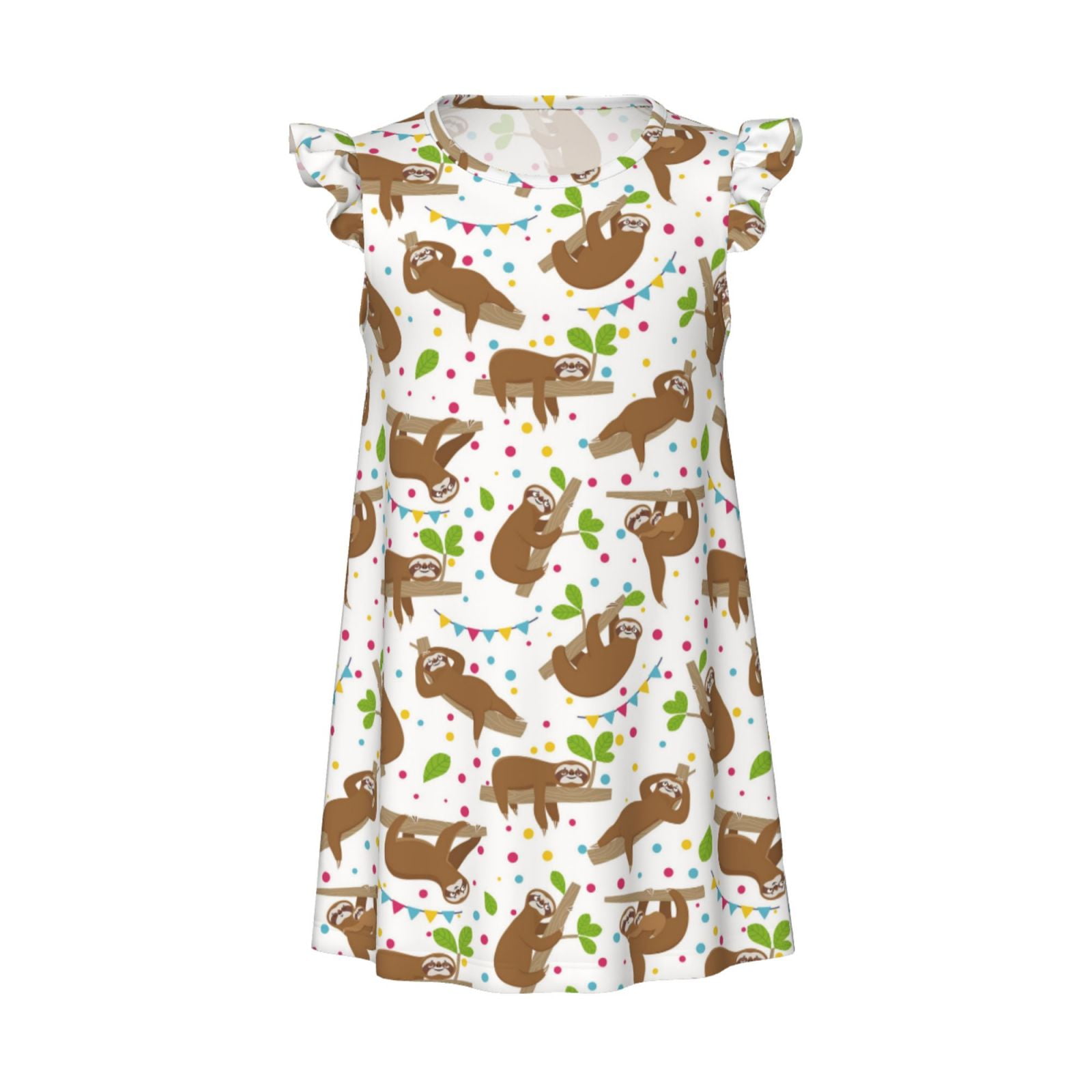 Disketp Cute Sloth Print Girls Nightgowns 3-10 Years Flutter Short ...