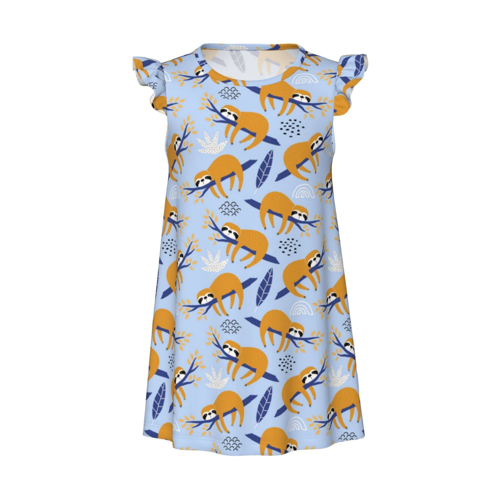 Disketp Cute Sloth Print Girls Nightgowns 3-10 Years Flutter Short ...