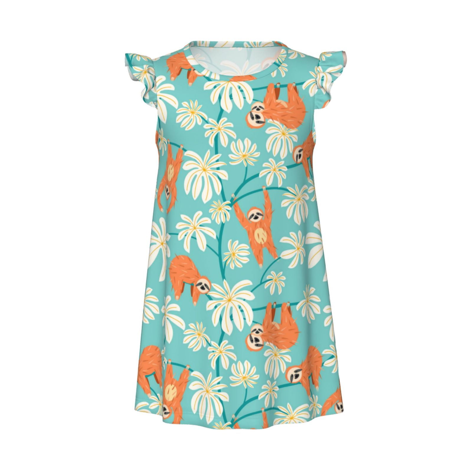 Disketp Cute Sloth on Floral Tree Print Girls Nightgowns 3-10 Years ...