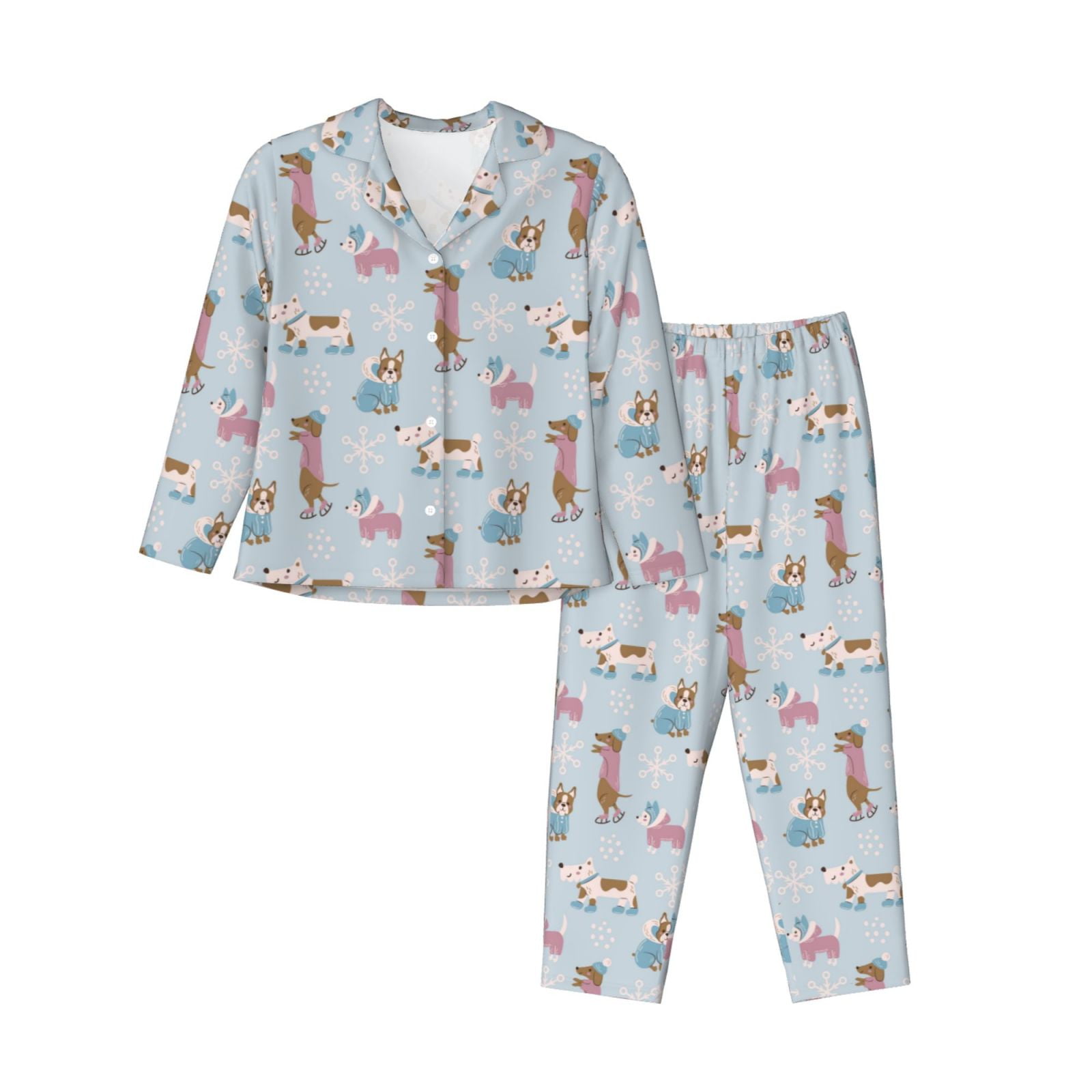 Disketp Cute Snowflake Dachshund Pajamas Set Long Sleeve Sleepwear ...