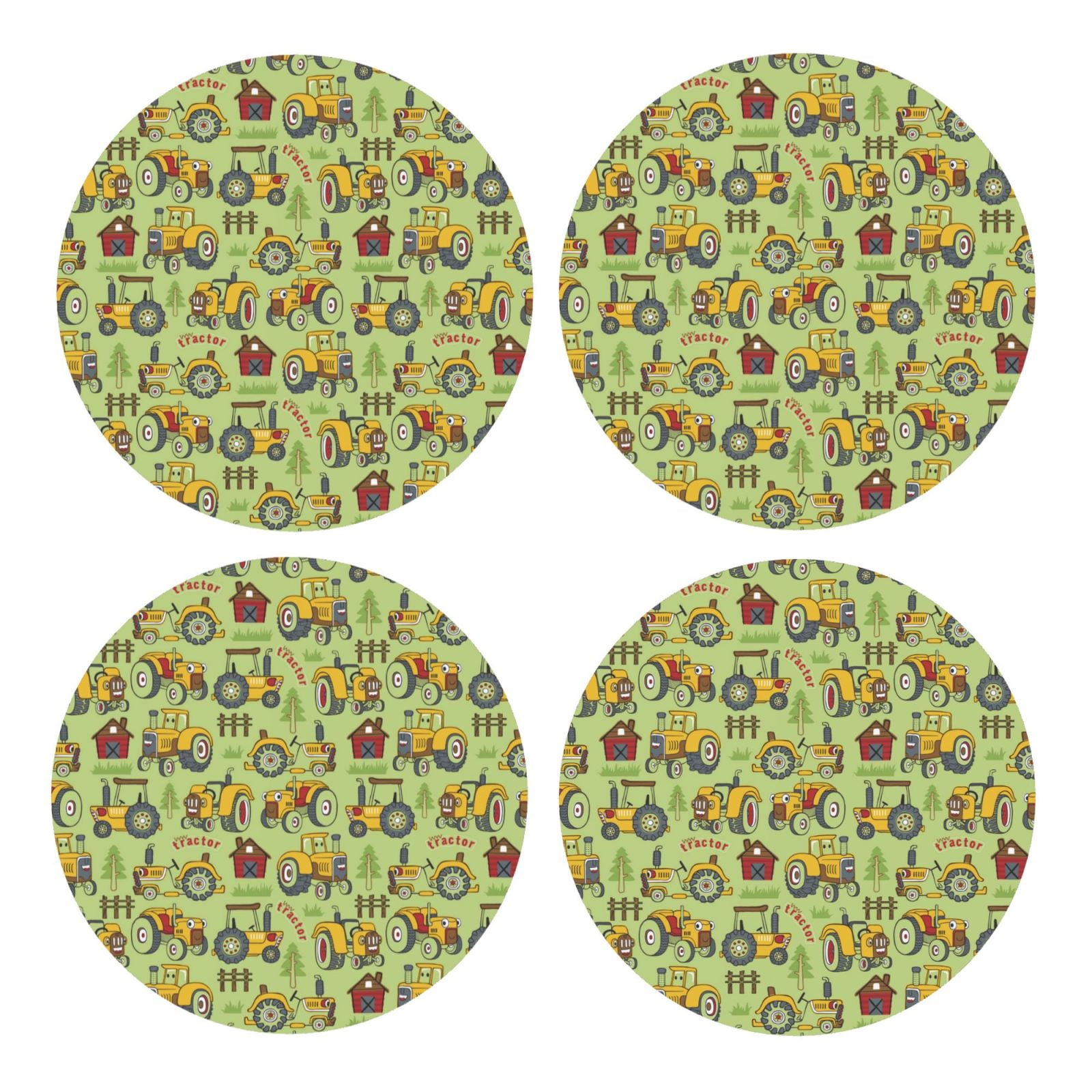 Disketp Cute Tractor MDF Cork Coaster 4 Pcs - Absorbent Beverage ...