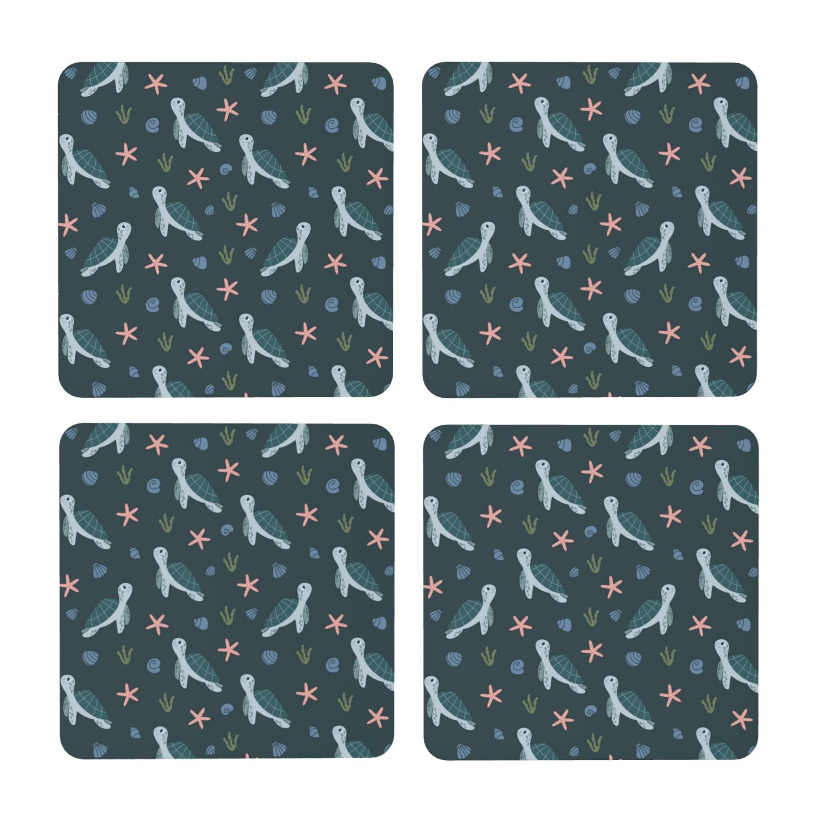 Disketp Cute Turtle MDF Cork Coaster 4 Pcs - Absorbent Beverage ...