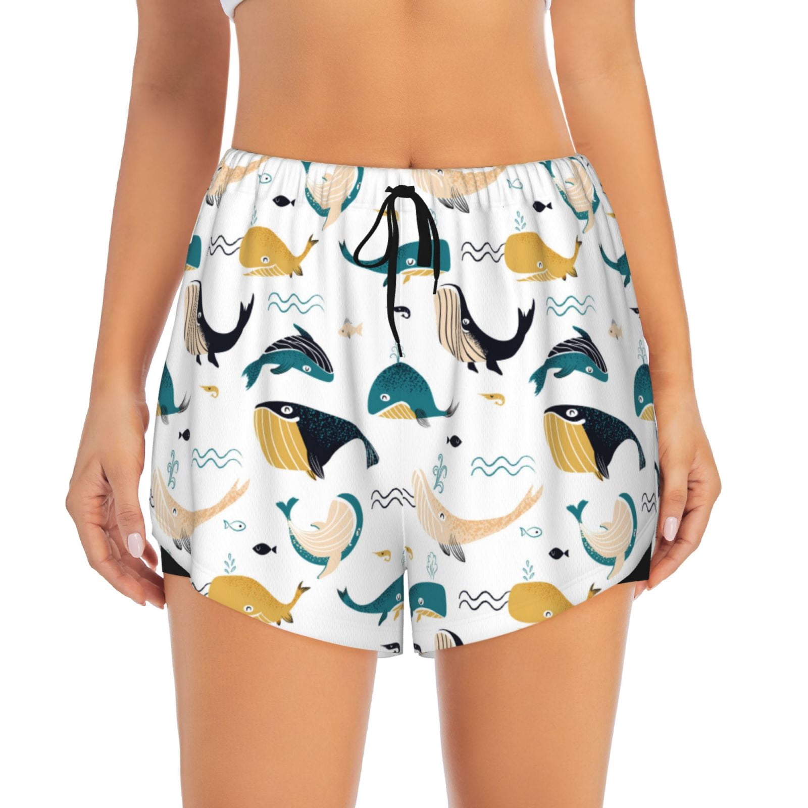 Disketp Cute Whale Print Women's Shorts Workout Shorts for Athletic Gym ...
