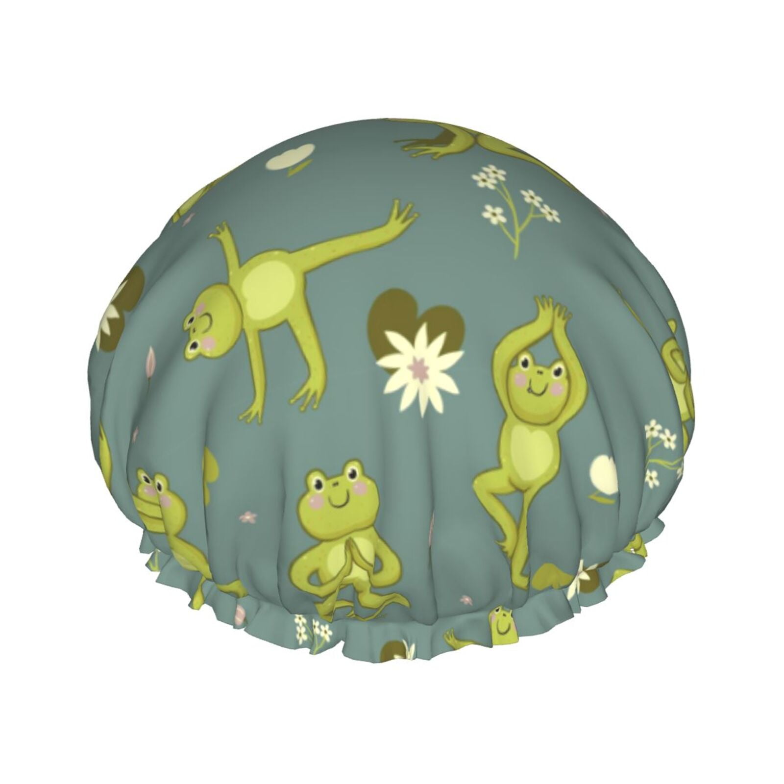Disketp Cute Yoga Frogs Shower Caps,Reusable Shower Cap For Women ...