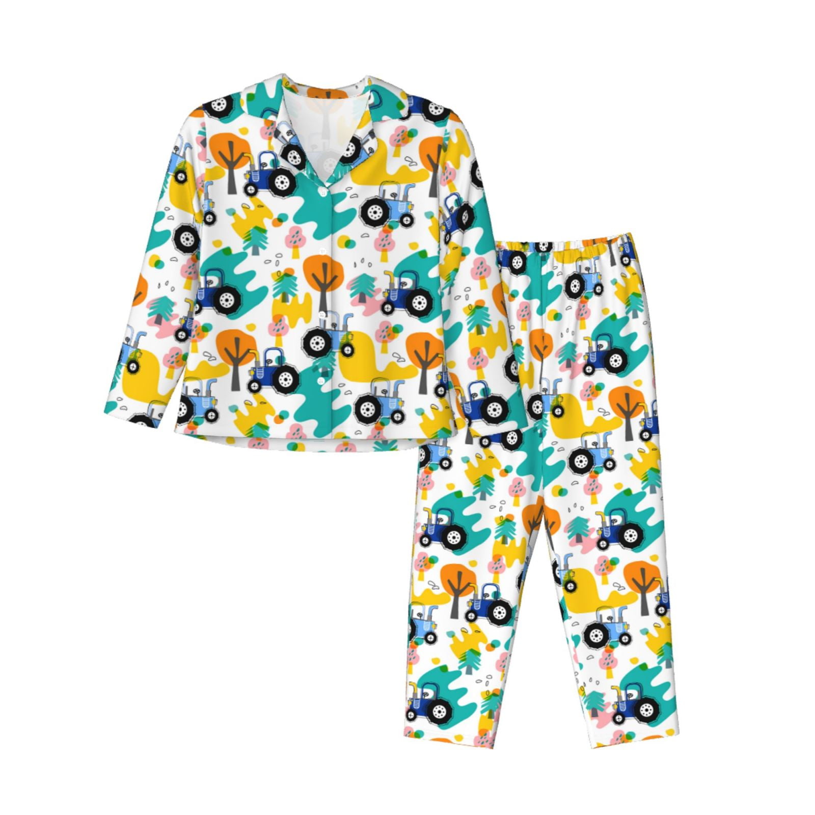 Disketp Cute tractor and vehicle Pajamas Set Long Sleeve Sleepwear ...
