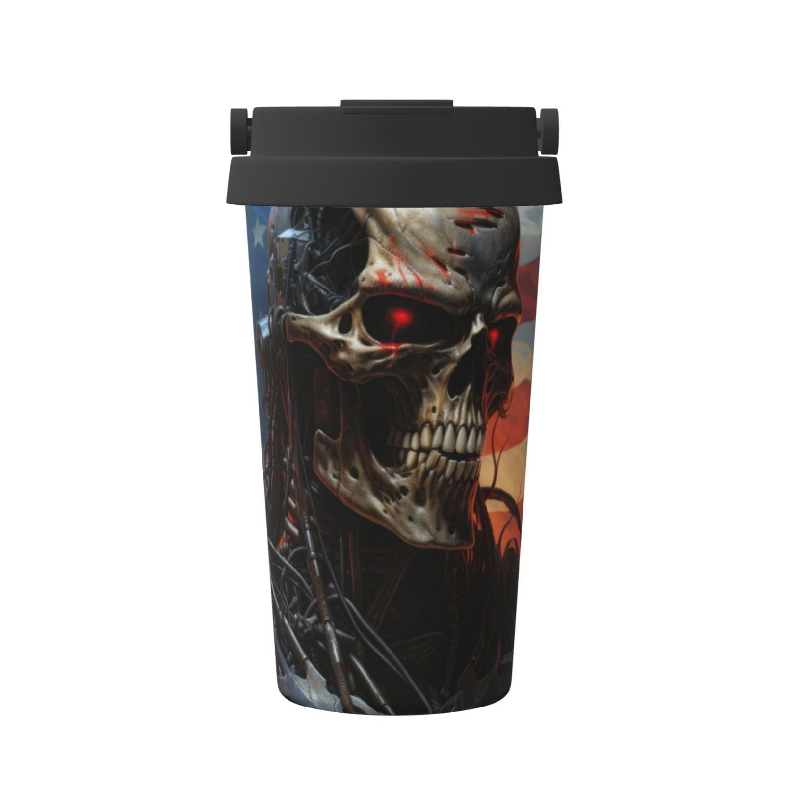 Disketp Cyberpunk Skull American Flag Coffee Mug Pobtable To Stainless ...