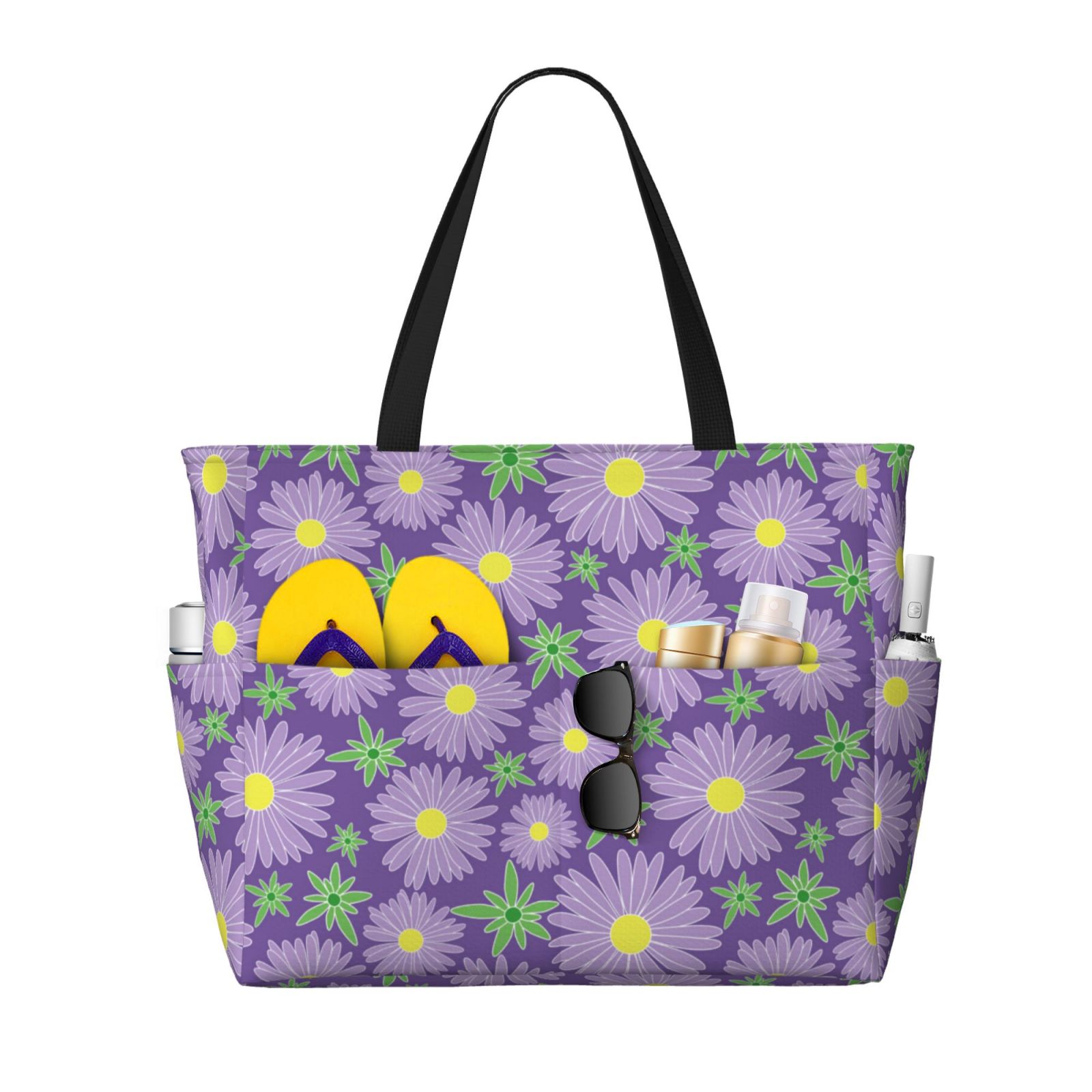 Disketp Daisies Flowers Large Capacity Beach Bag, Waterproof Sandproof ...