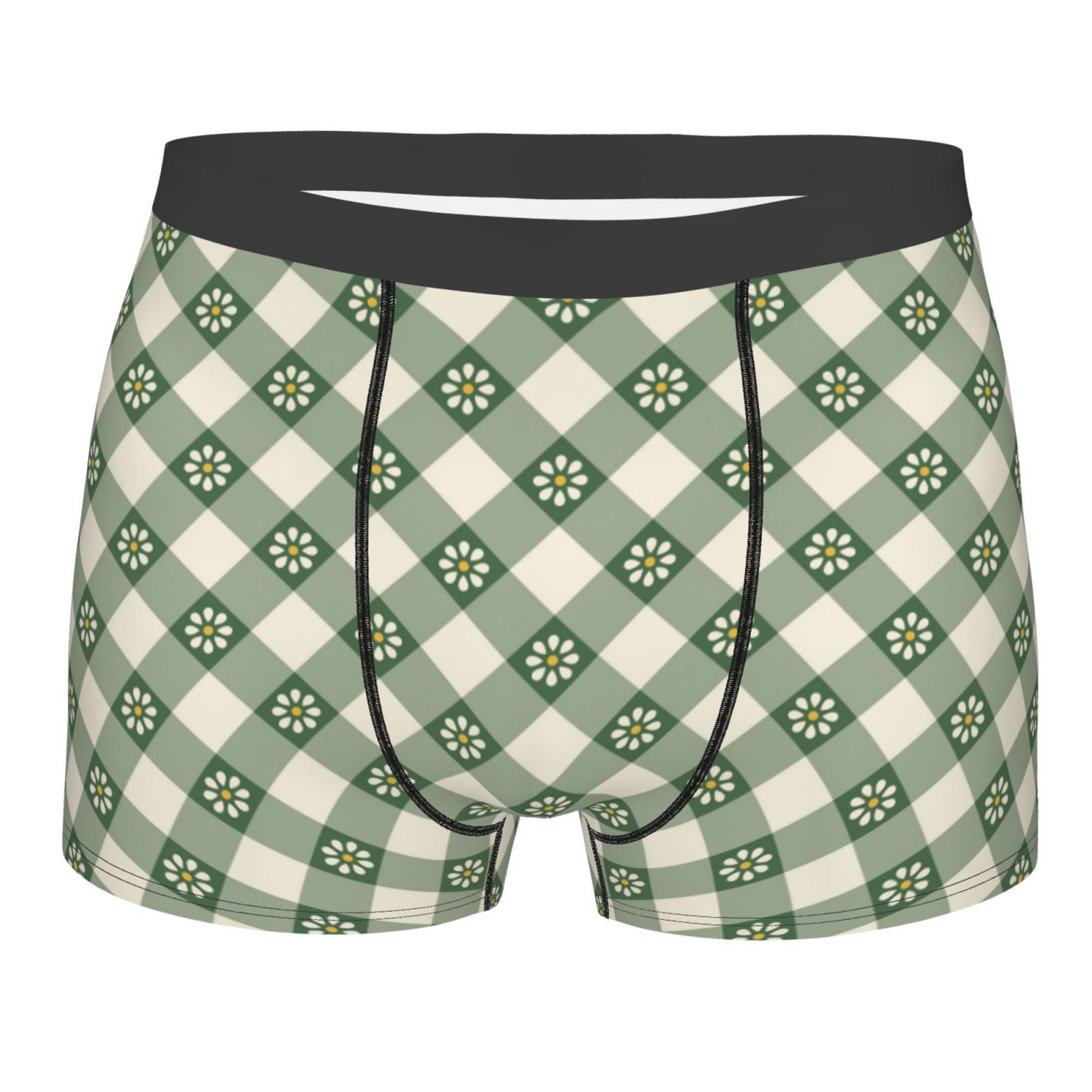 Disketp Daisy Plaid Green Men's Boxer Briefs,Soft and Breathable Cotton ...
