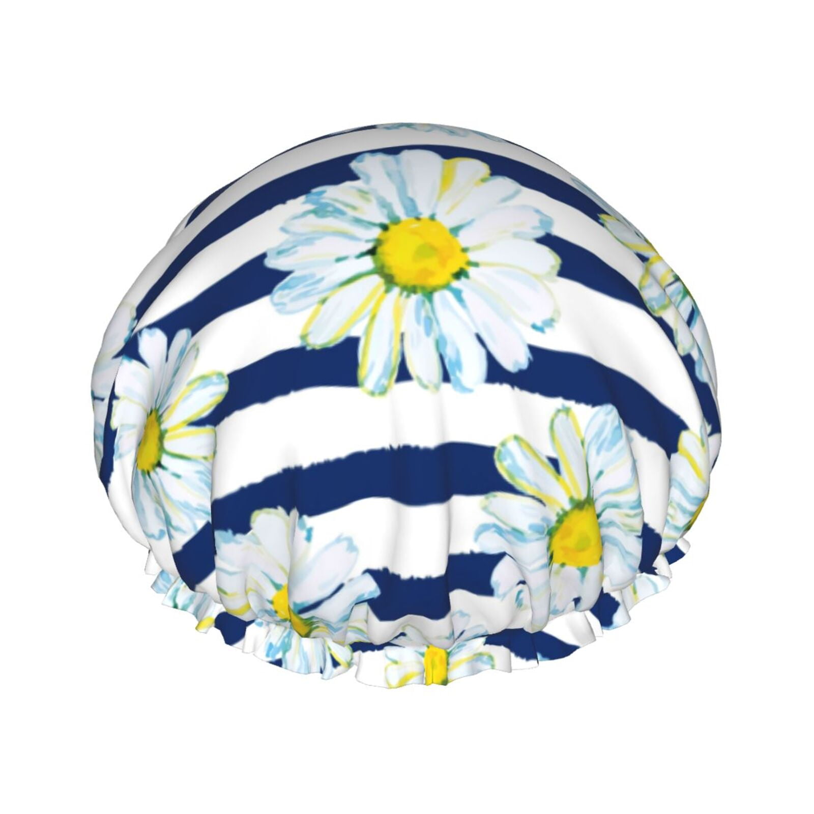 Disketp Daisy Striped Nautical Shower Caps,Reusable Shower Cap For ...