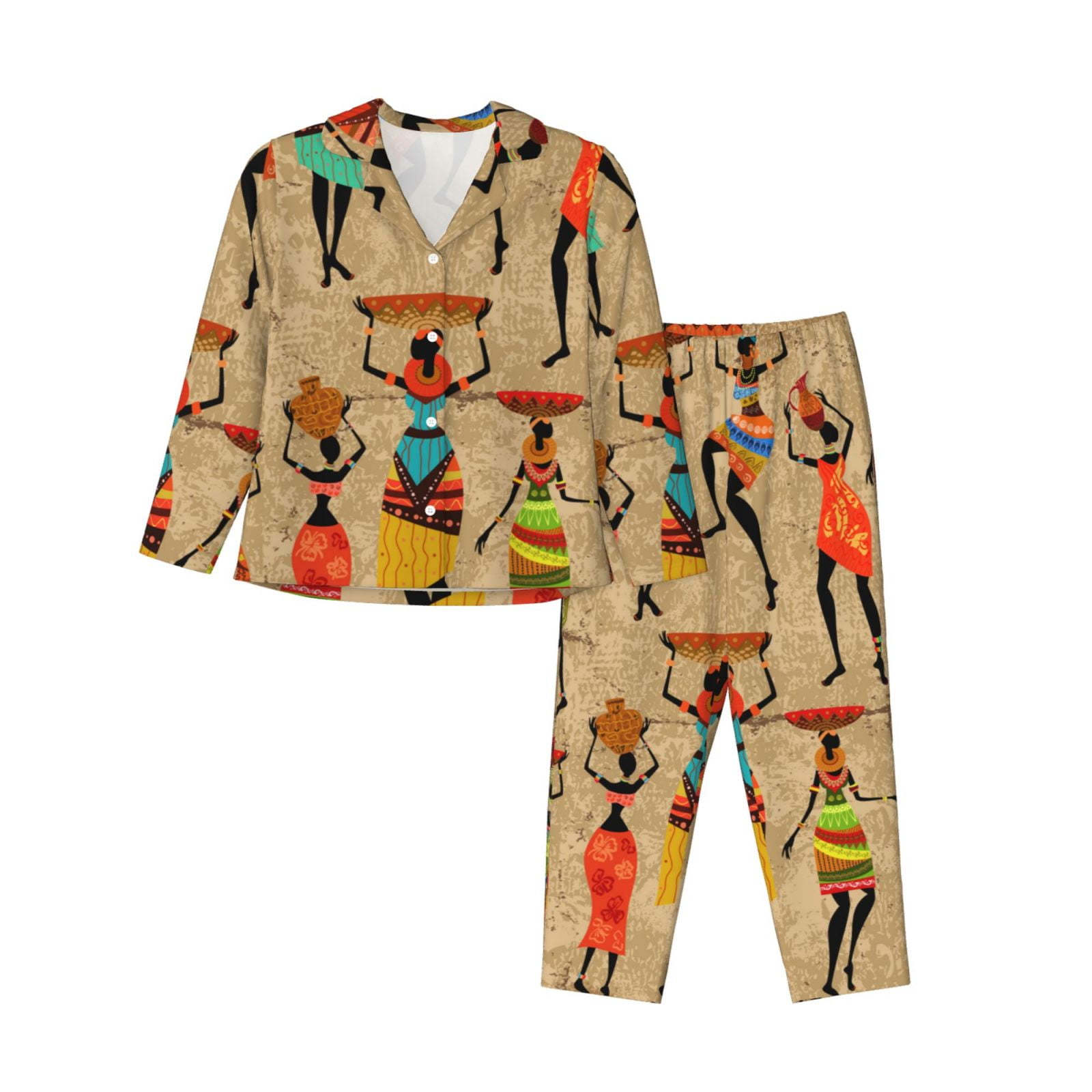 Disketp Dancing African Women Pajamas Set Long Sleeve Sleepwear Womens ...