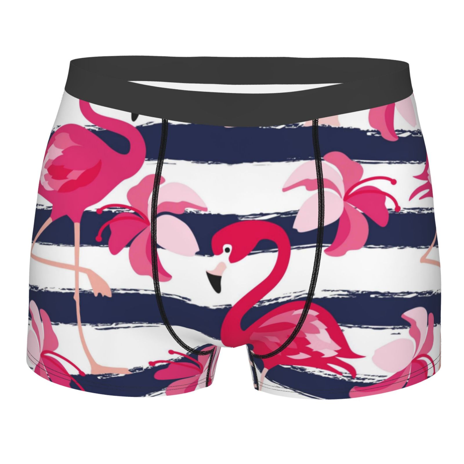 Disketp Dark Blue Stripes And Pink Flamingos Men'S Boxer Briefs,Soft ...