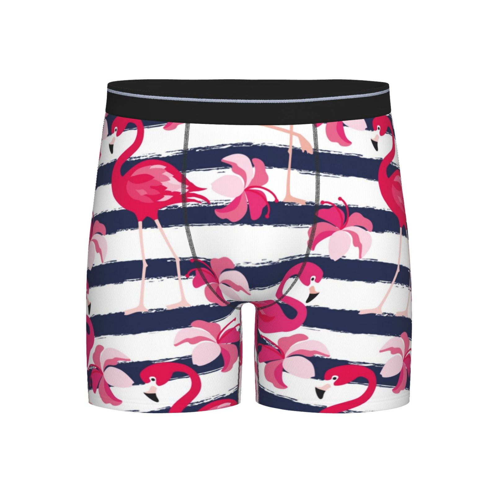 Disketp Dark Blue Stripes and Flamingos Men's Boxer Briefs Men’s ...