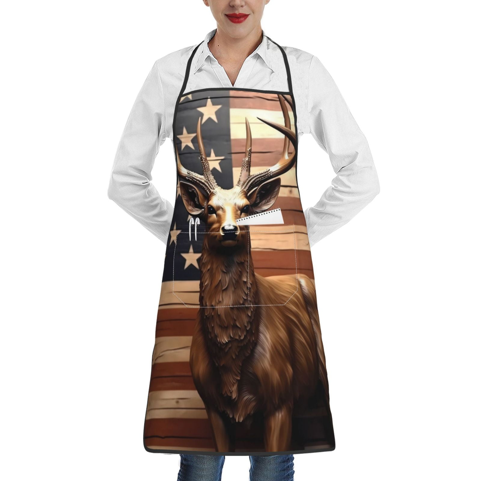 Disketp Deer American Flag Vintage Kitchen Apron with adjustable Aprons ...