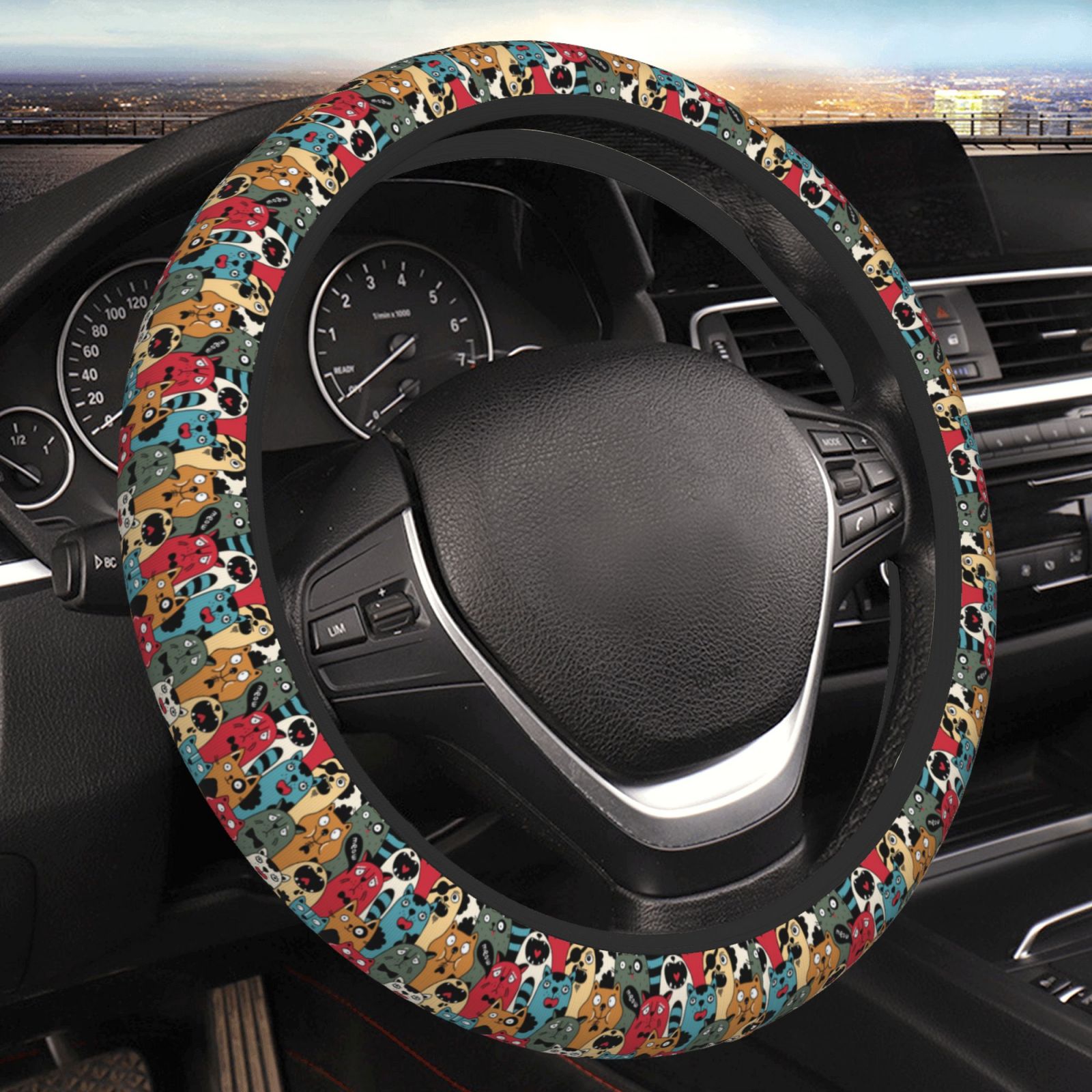 Disketp Different Cats 1 Elastic Microfiber Steering Wheel Cover for ...