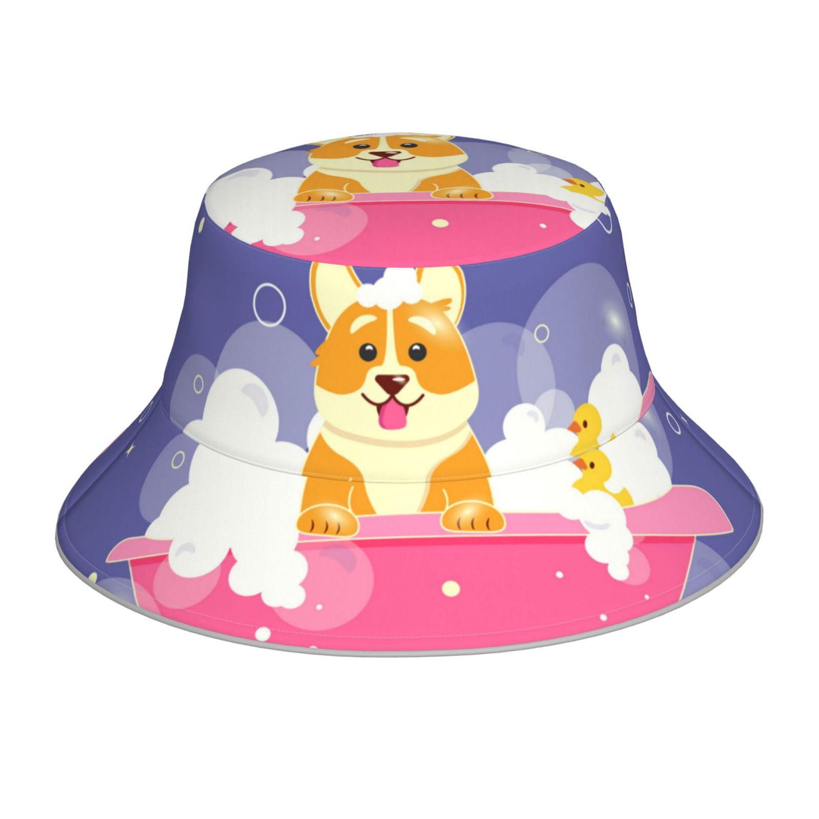 Disketp Dog Washes In A Pink Bath Print Reflective Bucket Hat Beach Hat ...