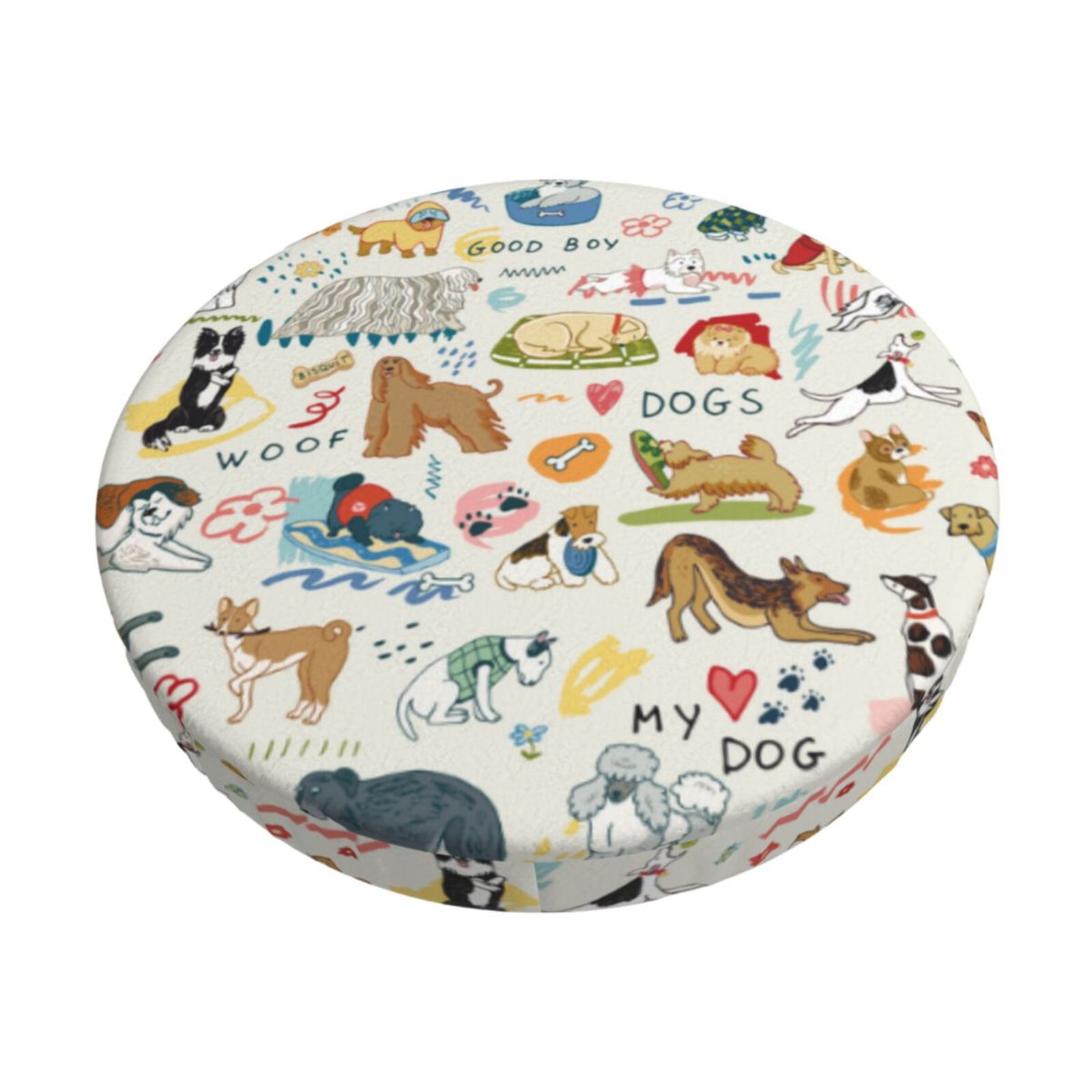 Disketp Dogs Funny Pets Stool Covers Round, Super Soft Round Bar Stool ...