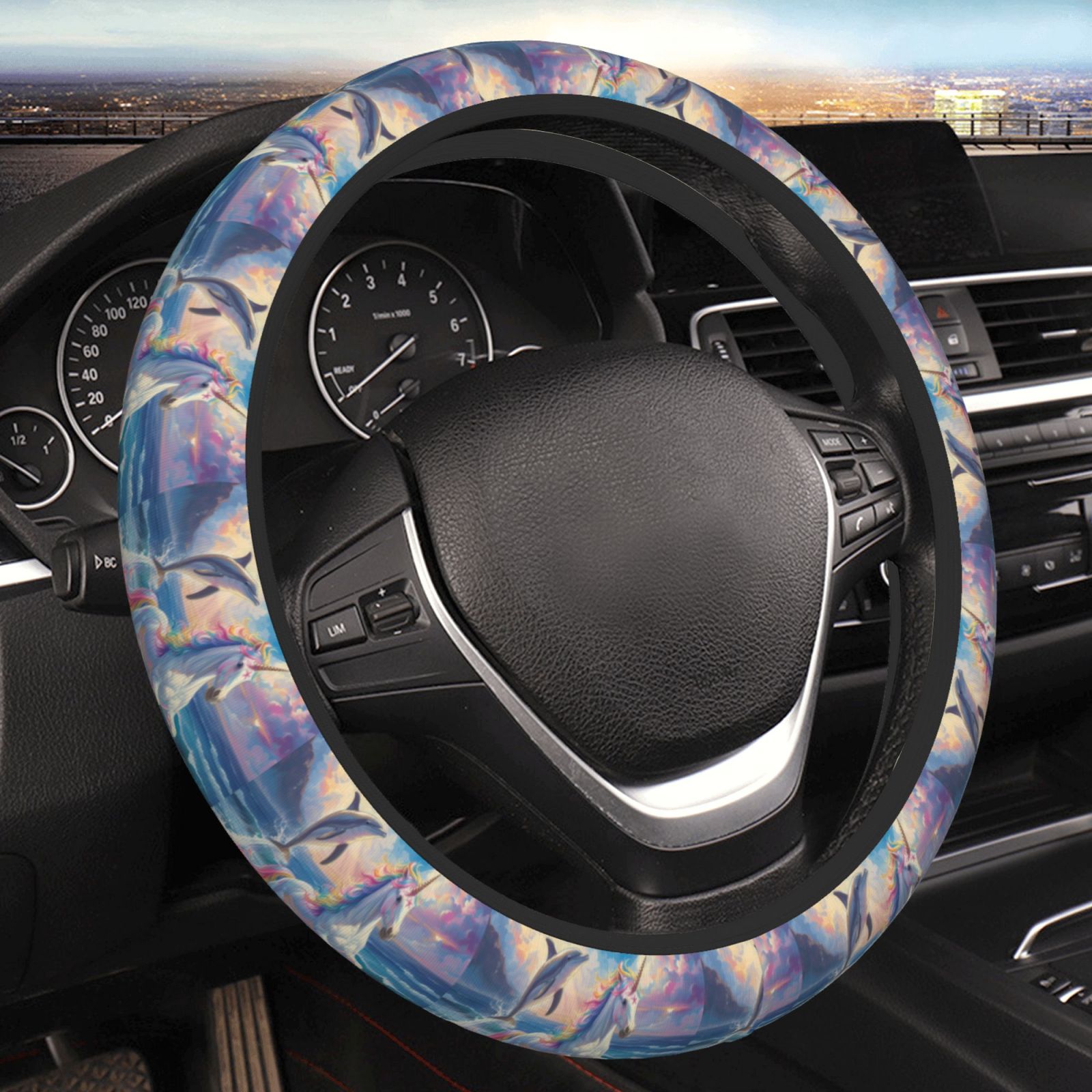 Disketp Dolphin Rainbow Horse Elastic Microfiber Steering Wheel Cover ...