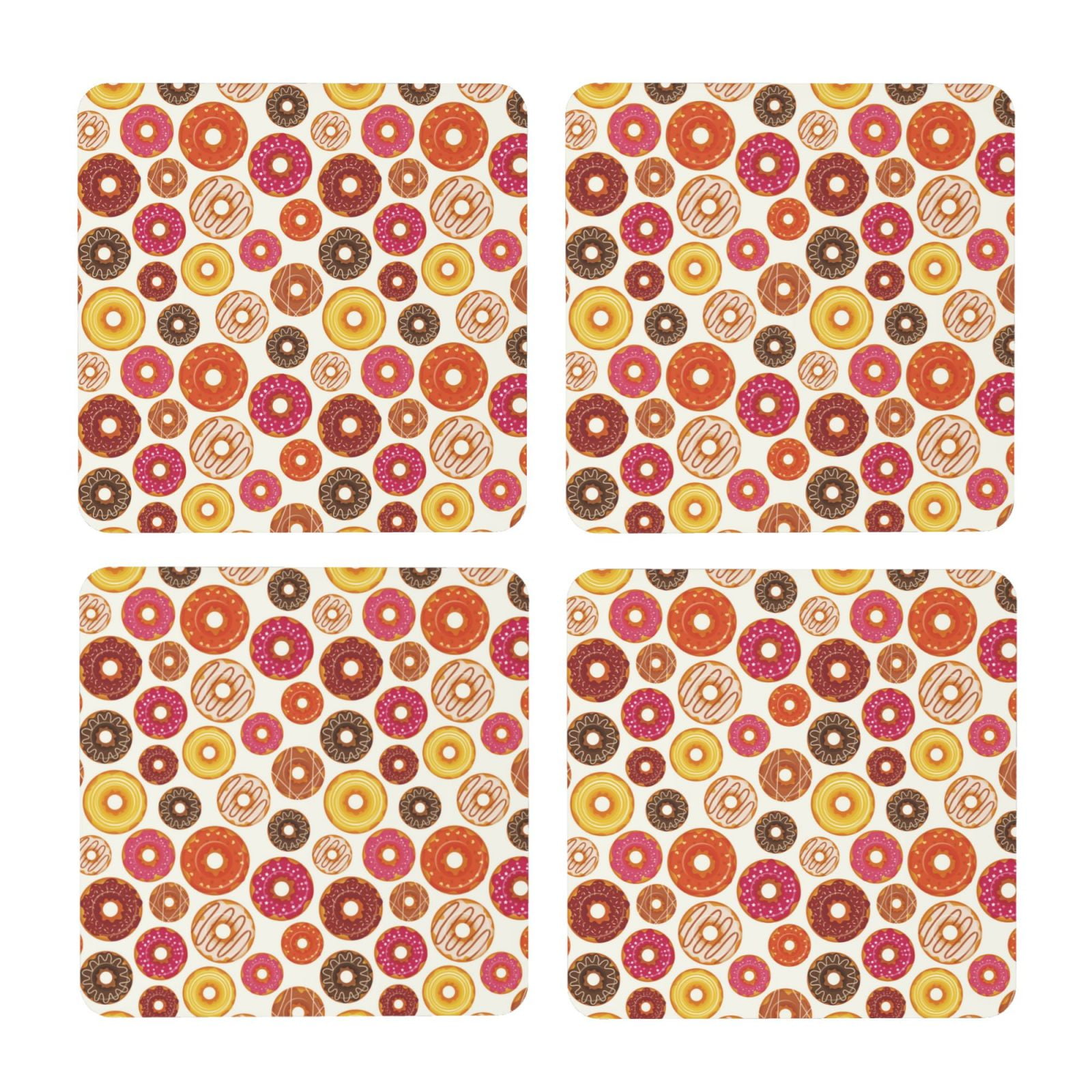 Disketp Donut MDF Cork Coaster 4 Pcs - Absorbent Beverage Coasters for ...