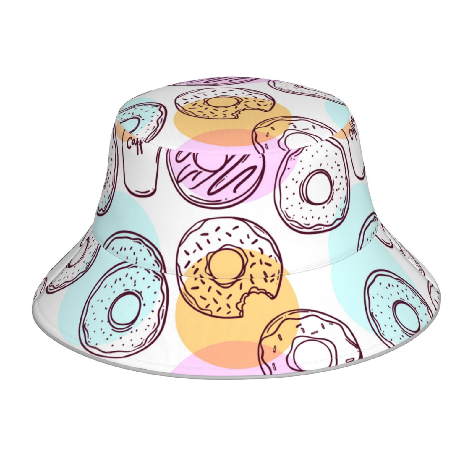 Disketp Donuts And Coffee Print Reflective Bucket Hat Beach Hat Summer ...