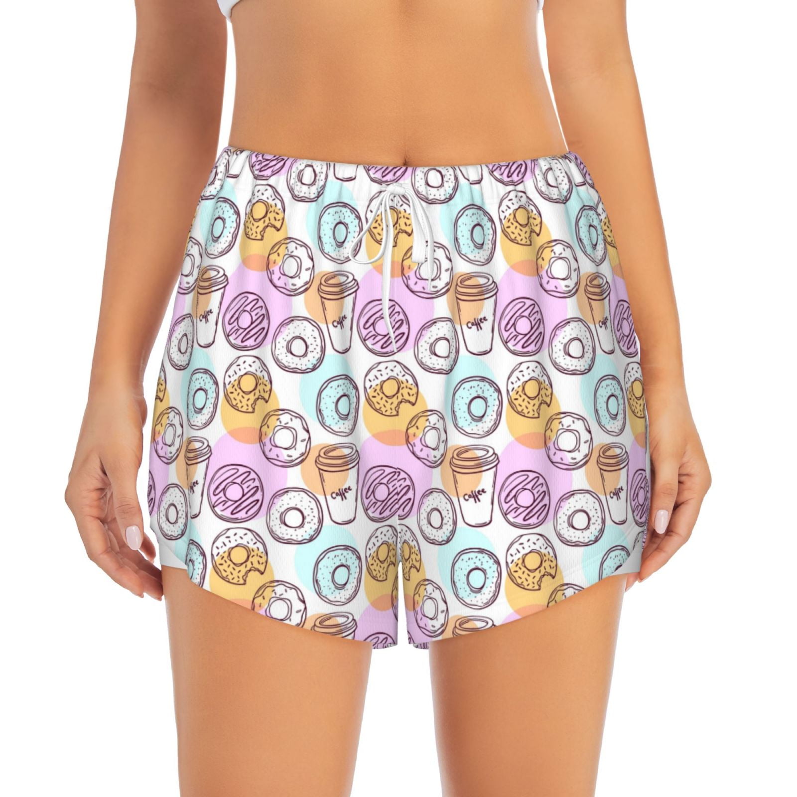 Disketp Donuts and Coffee Print Women's Shorts Workout Shorts for ...