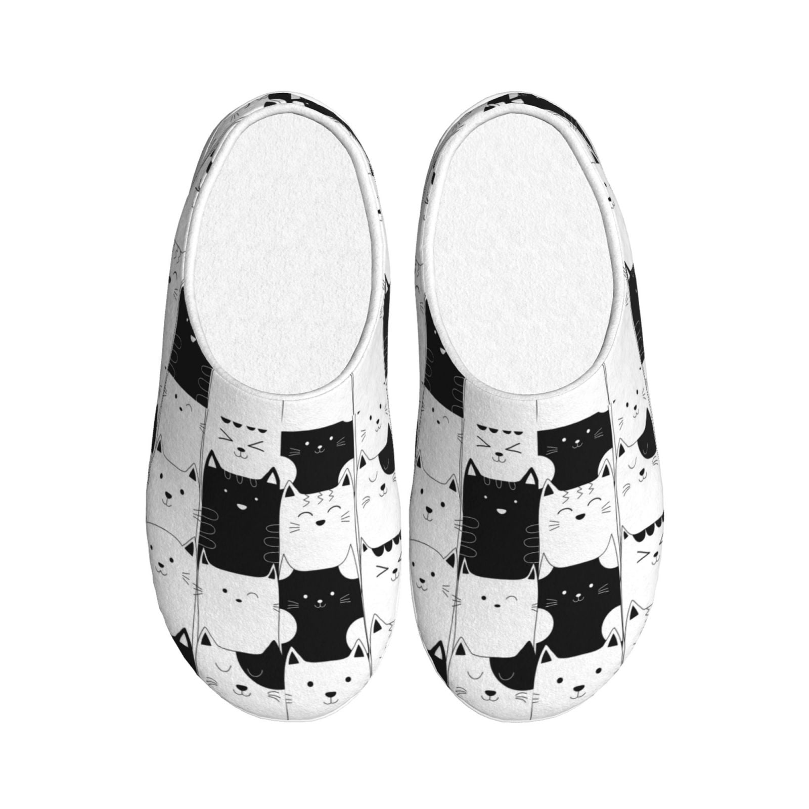 Disketp Doodle Cute Cat Women's Men's Slippers Plush Slip-On House ...