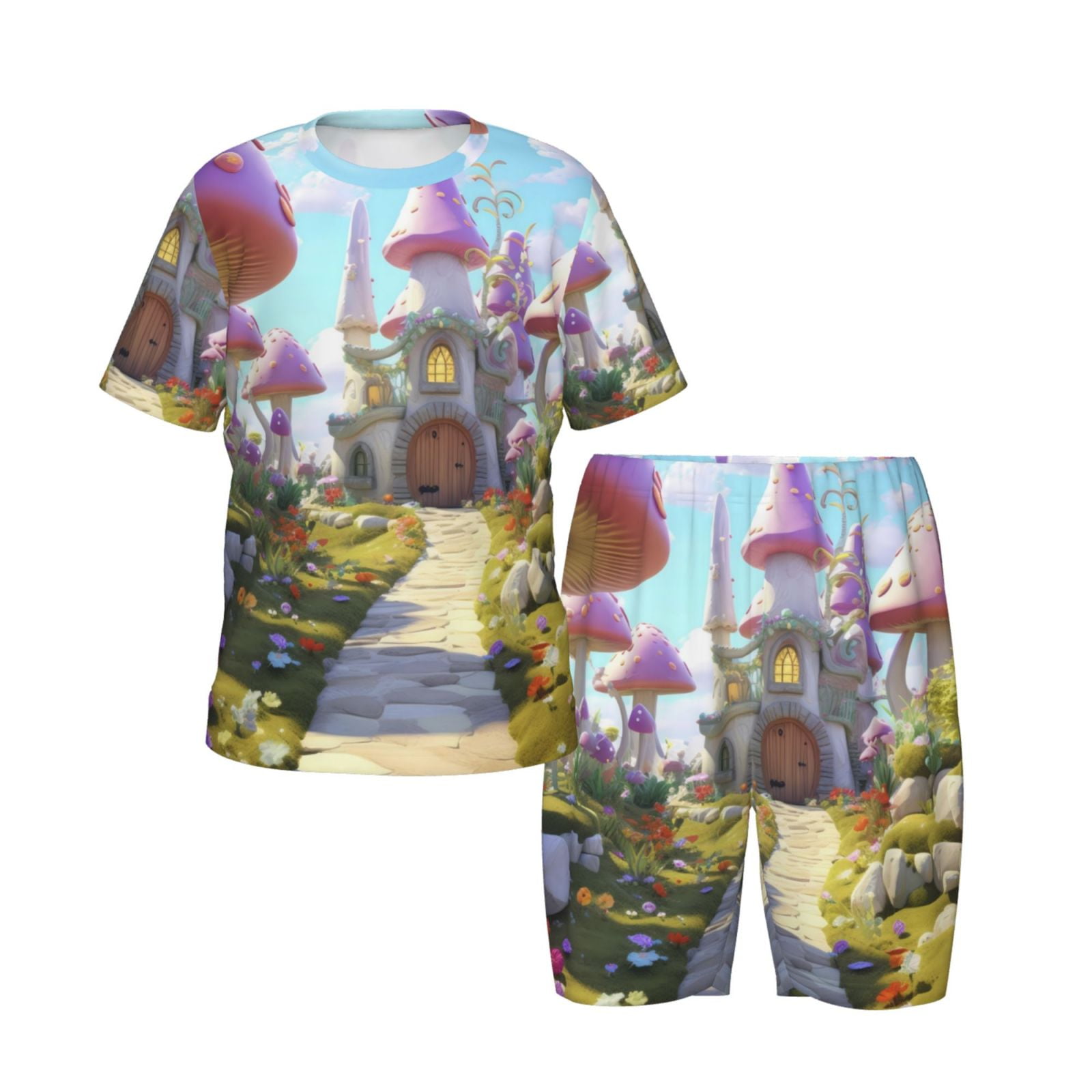 Disketp Dreamy Mushroom House for Kids Short Sleeve Pajamas Kids Summer ...