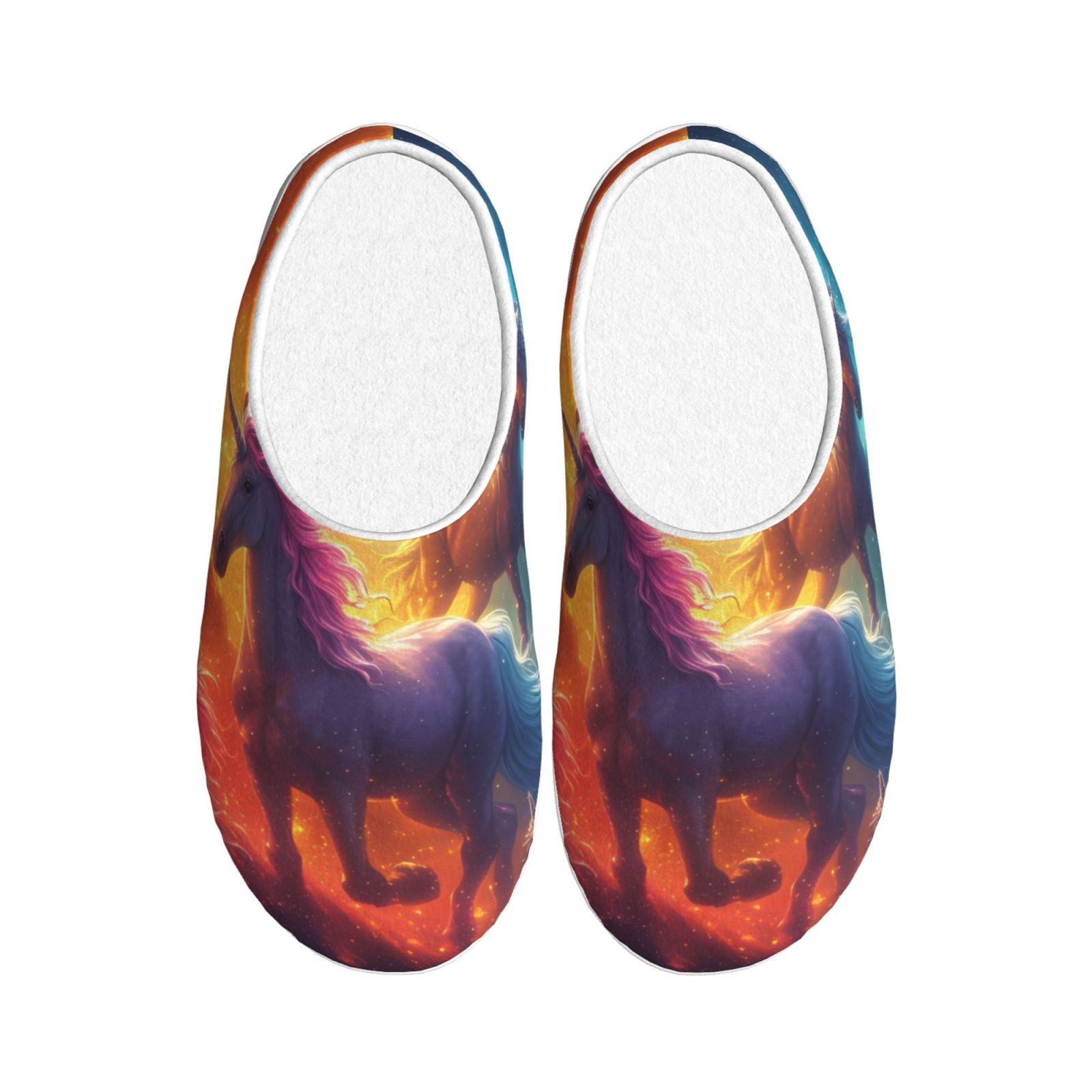 Disketp Dreamy Night Sky White Horse Women's Men's Slippers Plush Slip ...
